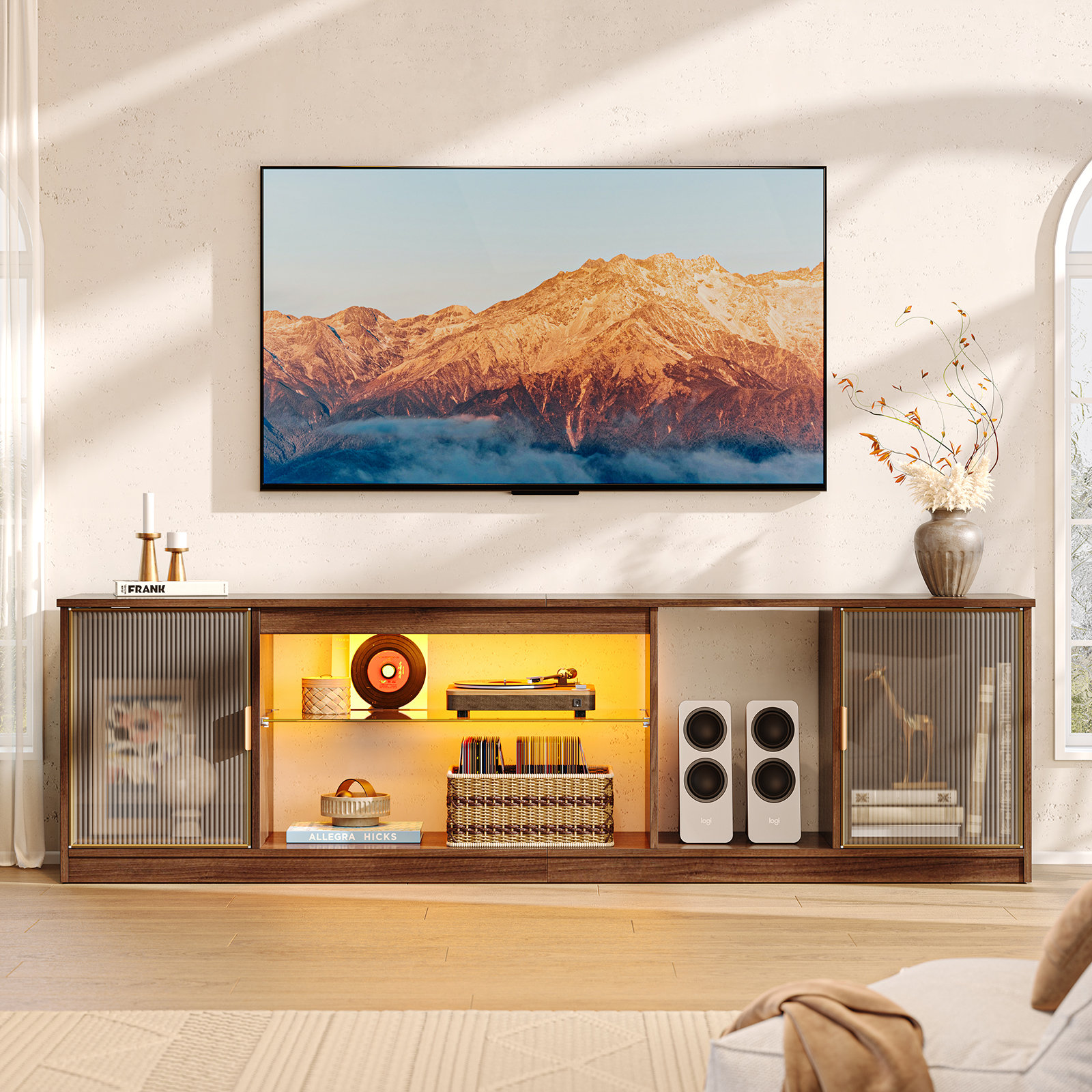 Mercer41 Kruszewski 70Inch LED TV Stand for 75inch TVs, TV Console with ...