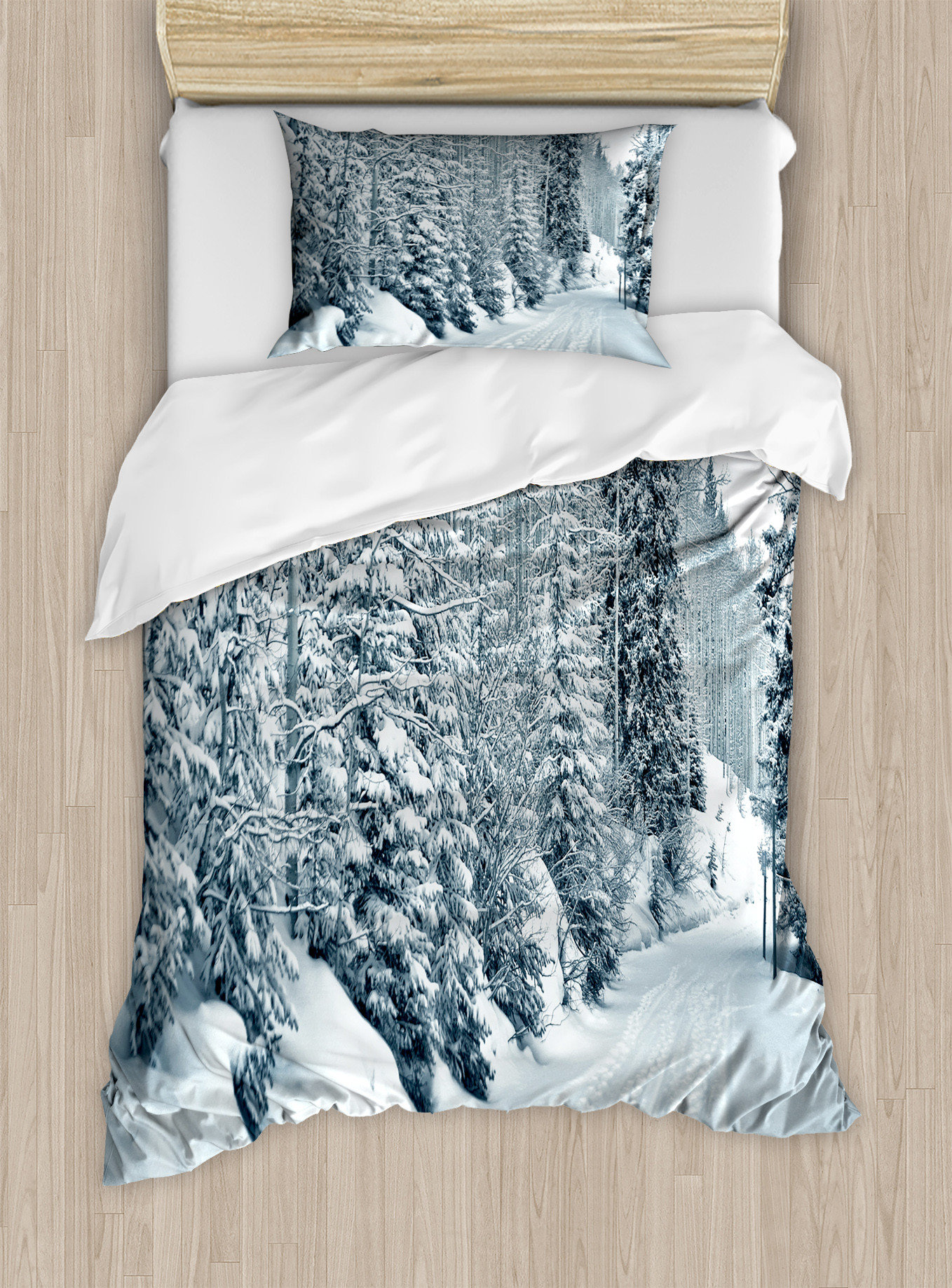 Ambesonne Winter Duvet Cover Set, Ski Theme Snowy Road, Twin, Black ...