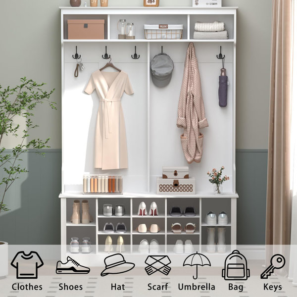 Red Barrel Studio® Hall Tree with Bench and Shoe Storage, Farmhouse 4 ...