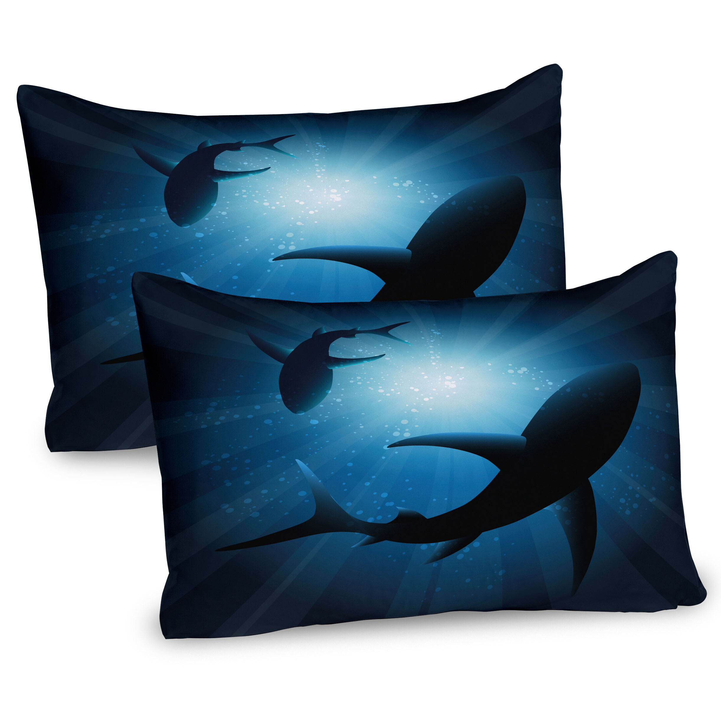 Ambesonne Shark Pillow Sham 2 Pack Fish Silhouettes Swimming Dark Blue ...