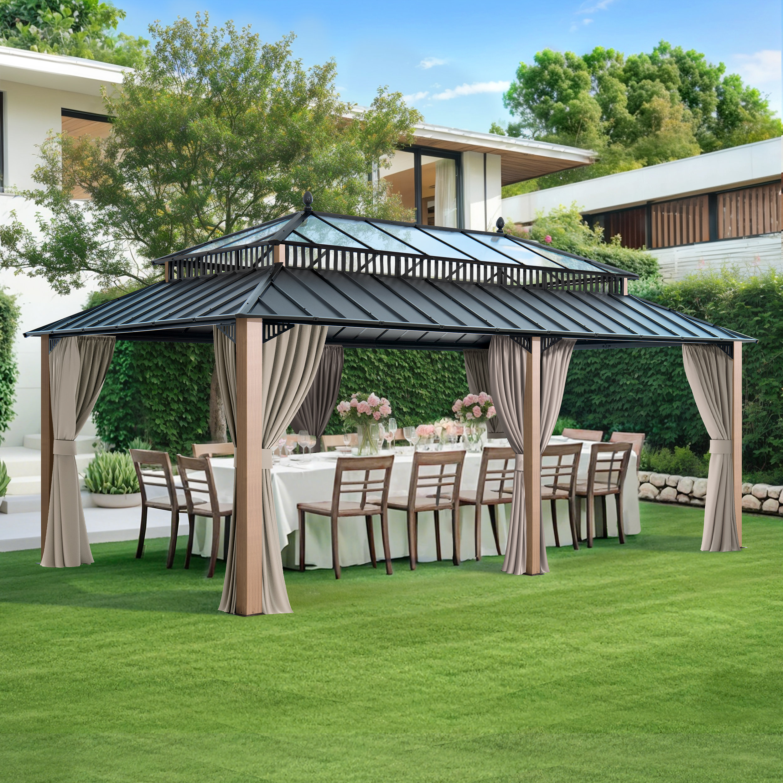SUNJOY Kingston 20x12 Gazebo, Steel & PC Roof Hardtop Gazebo with ...