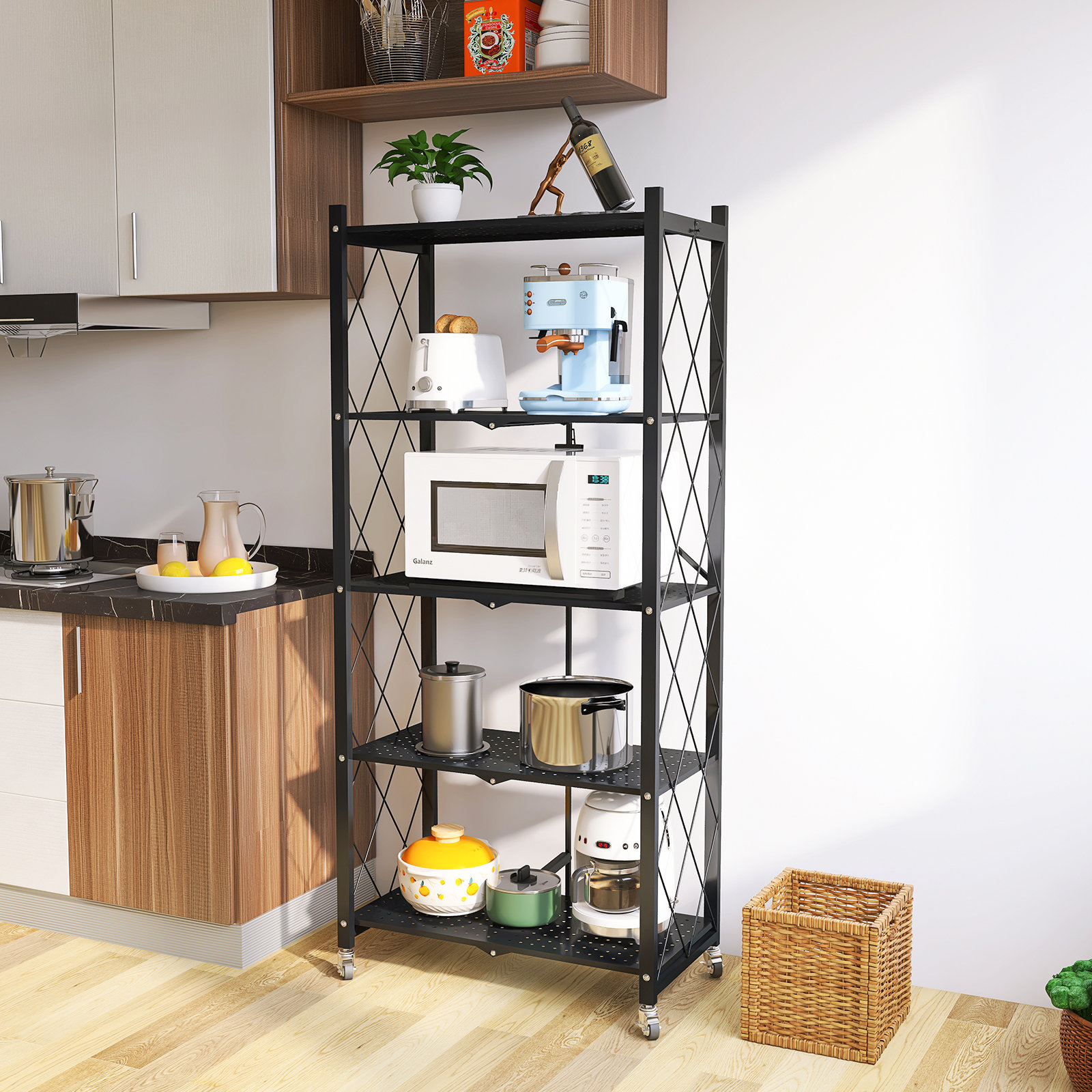 Rebrilliant Jahod 5-Tier Foldable Metal Shelving Unit with Wheels ...