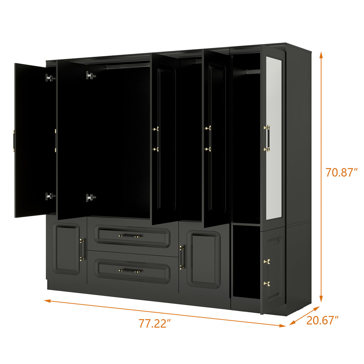 Lark Manor™ Freestanding Wardrobe Armoire with Mirror, Modern Black ...