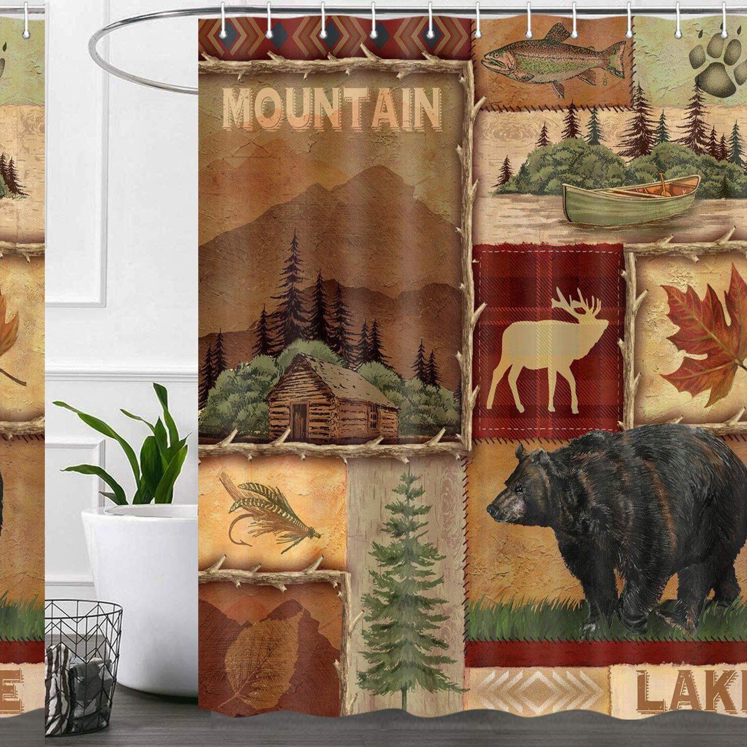Dakota Fields Rustic Lodge Moose Shower Curtain Set - Farmhouse ...