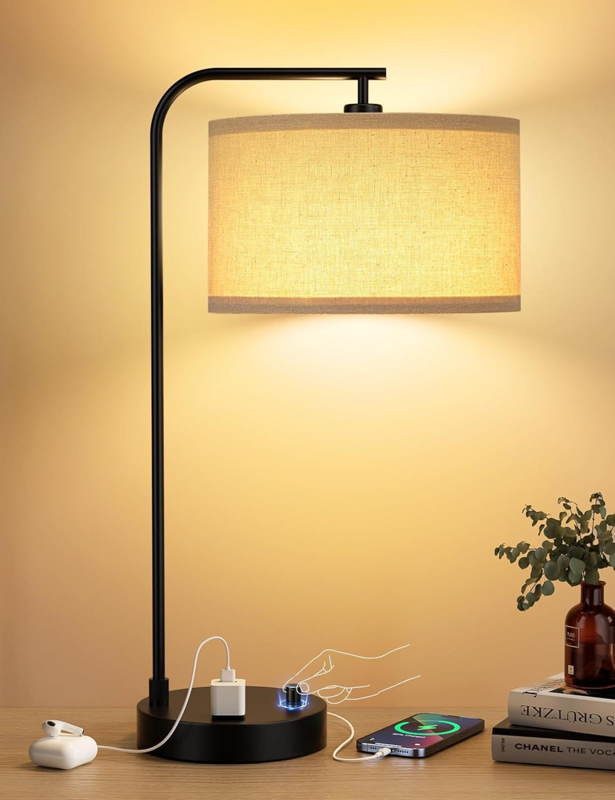 Latitude Run® Tall Table Lamp With USB Port And Outlet Dimmable ...