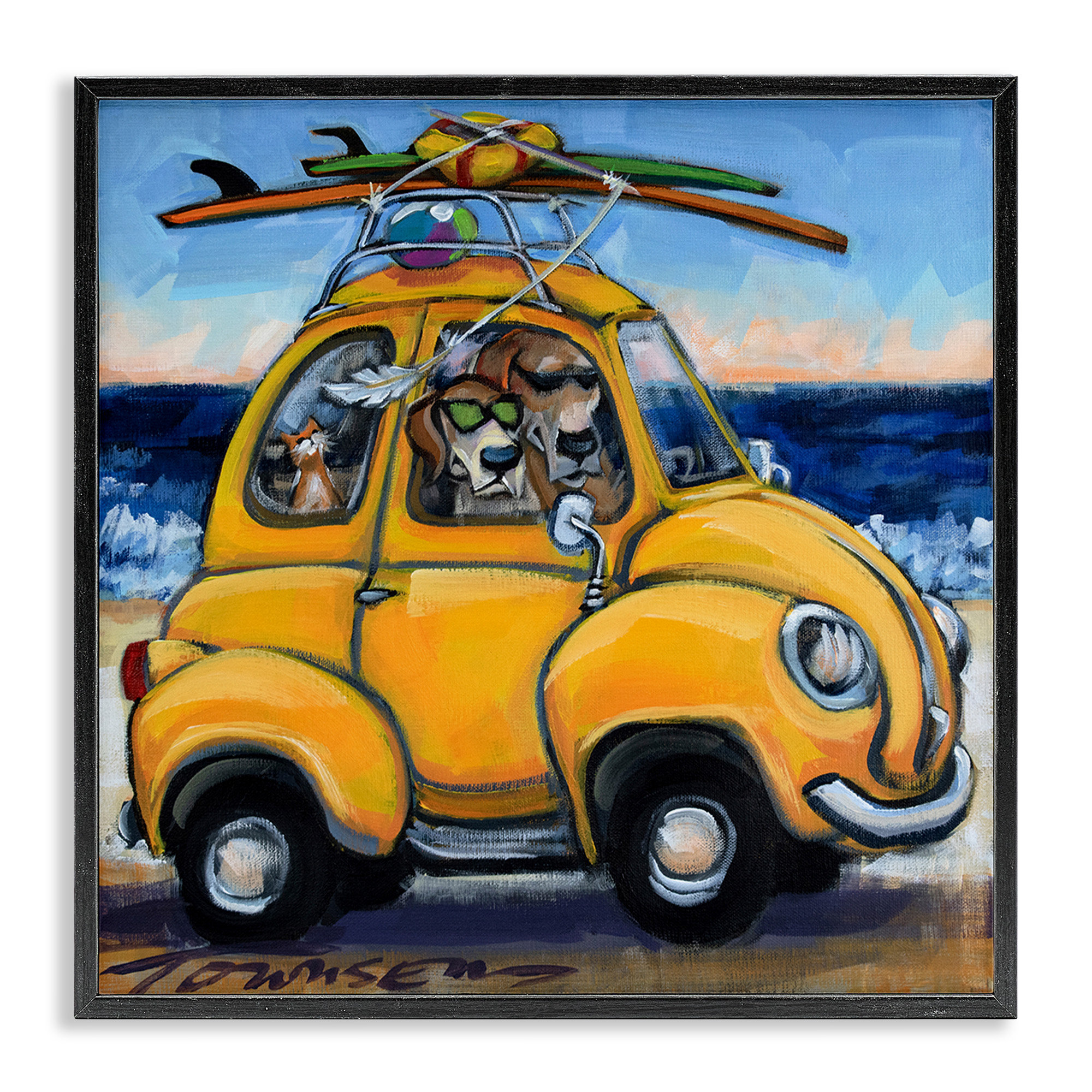 Stupell Industries Pet Beach Buggy Groovy Dog Cat Surf Scene | Wayfair