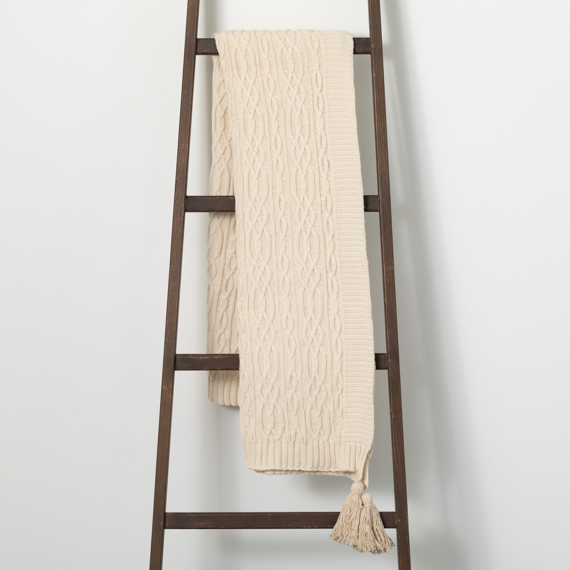 Clover Lane Ecru Cable Knit Throw Cream | Perigold