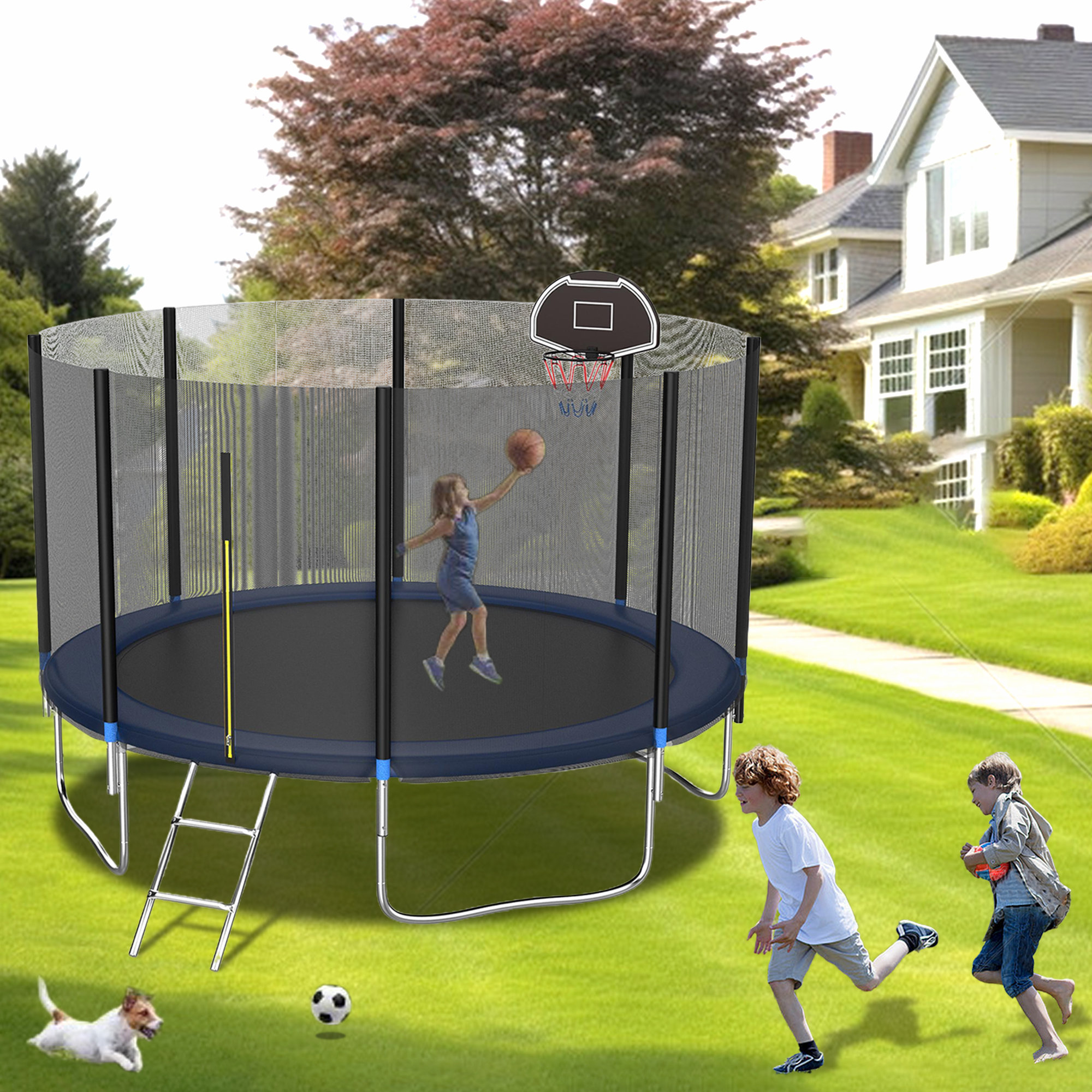 SUMIJ Round Backyard Trampoline with Safety Enclosure | Wayfair