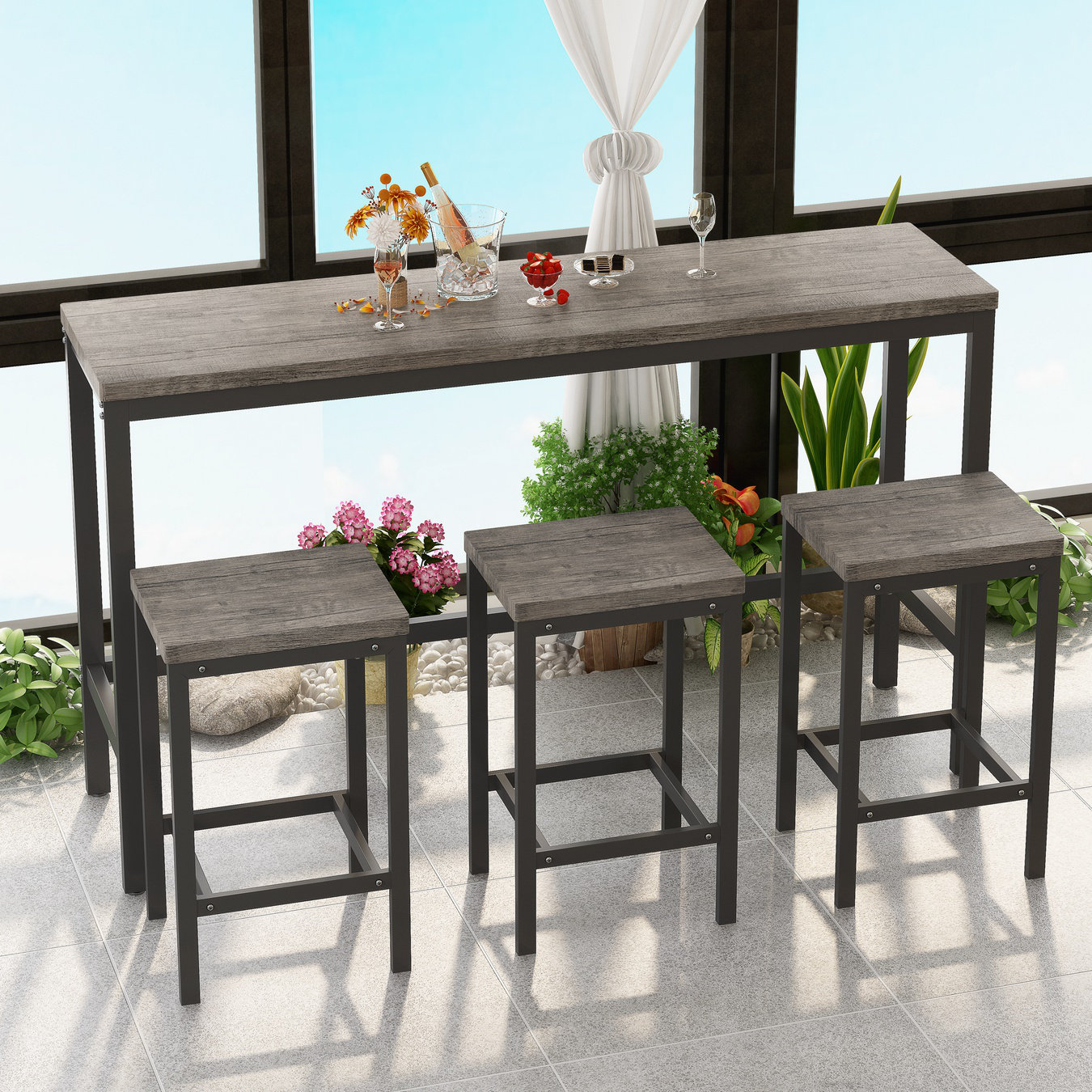 17 Stories Bar Table Set Bar Table with Stools Pub Table Set Breakfast ...