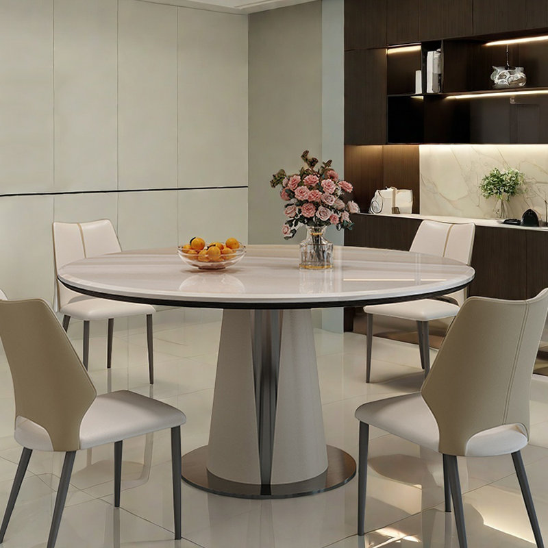 ALLNICEDT Modern Simple Microlite Round Dining Table Set | Wayfair