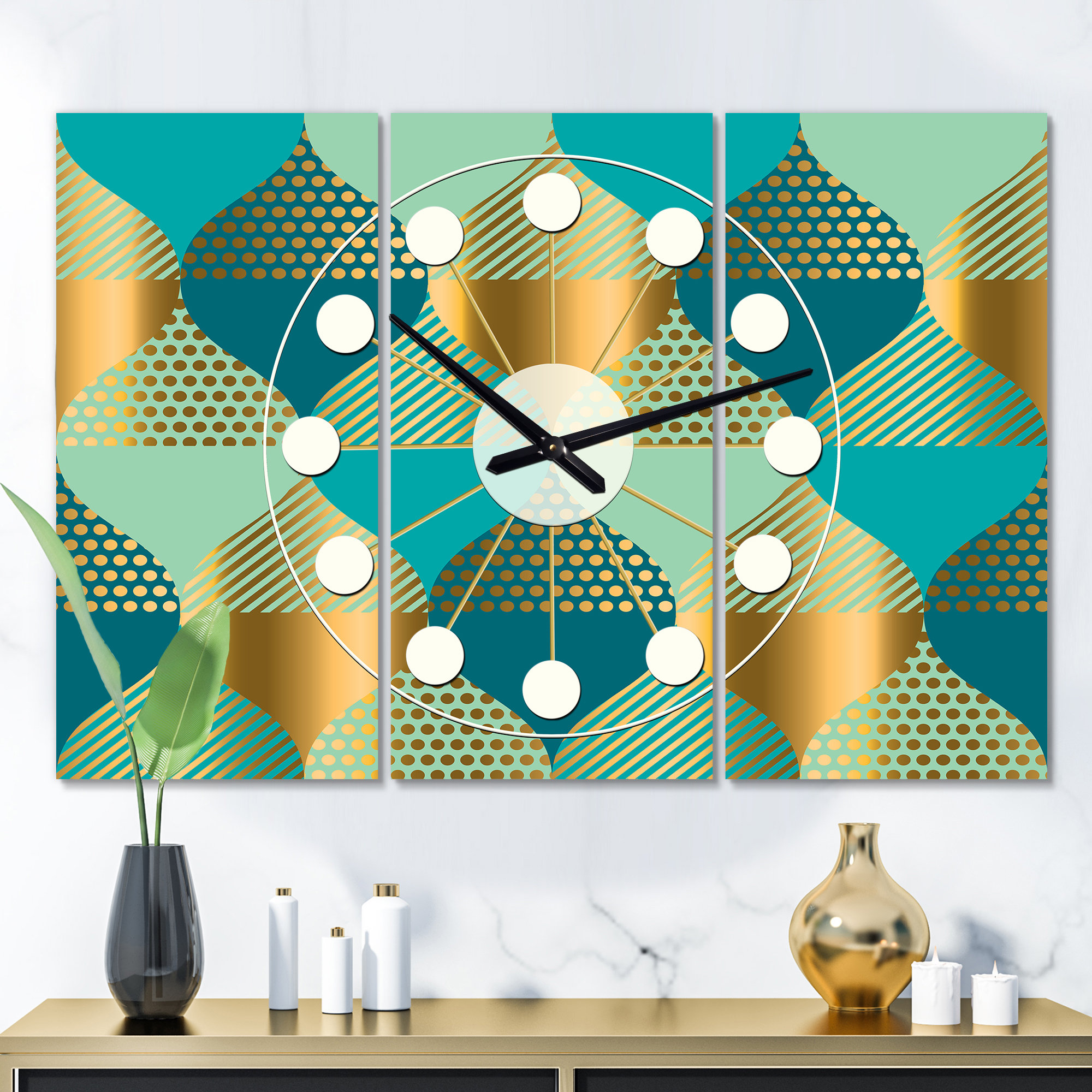 East Urban Home Oversized Luxury Retro Drops II Mid-Century Wall Clock ...