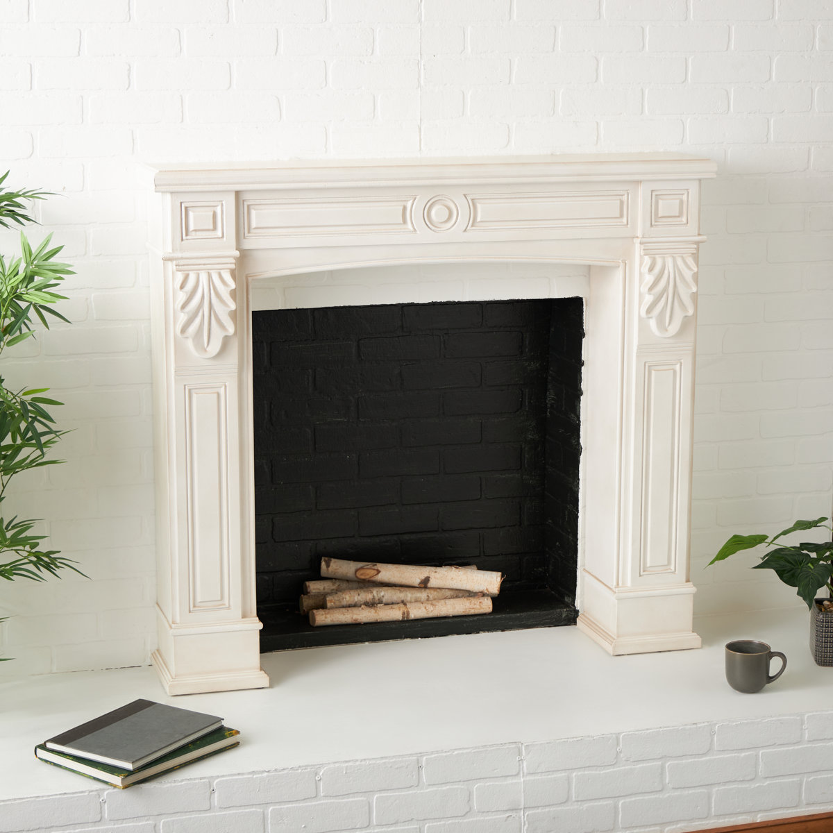 One Allium Way® Cole And Grey Wooden Freestanding Fireplace Mantle With ...