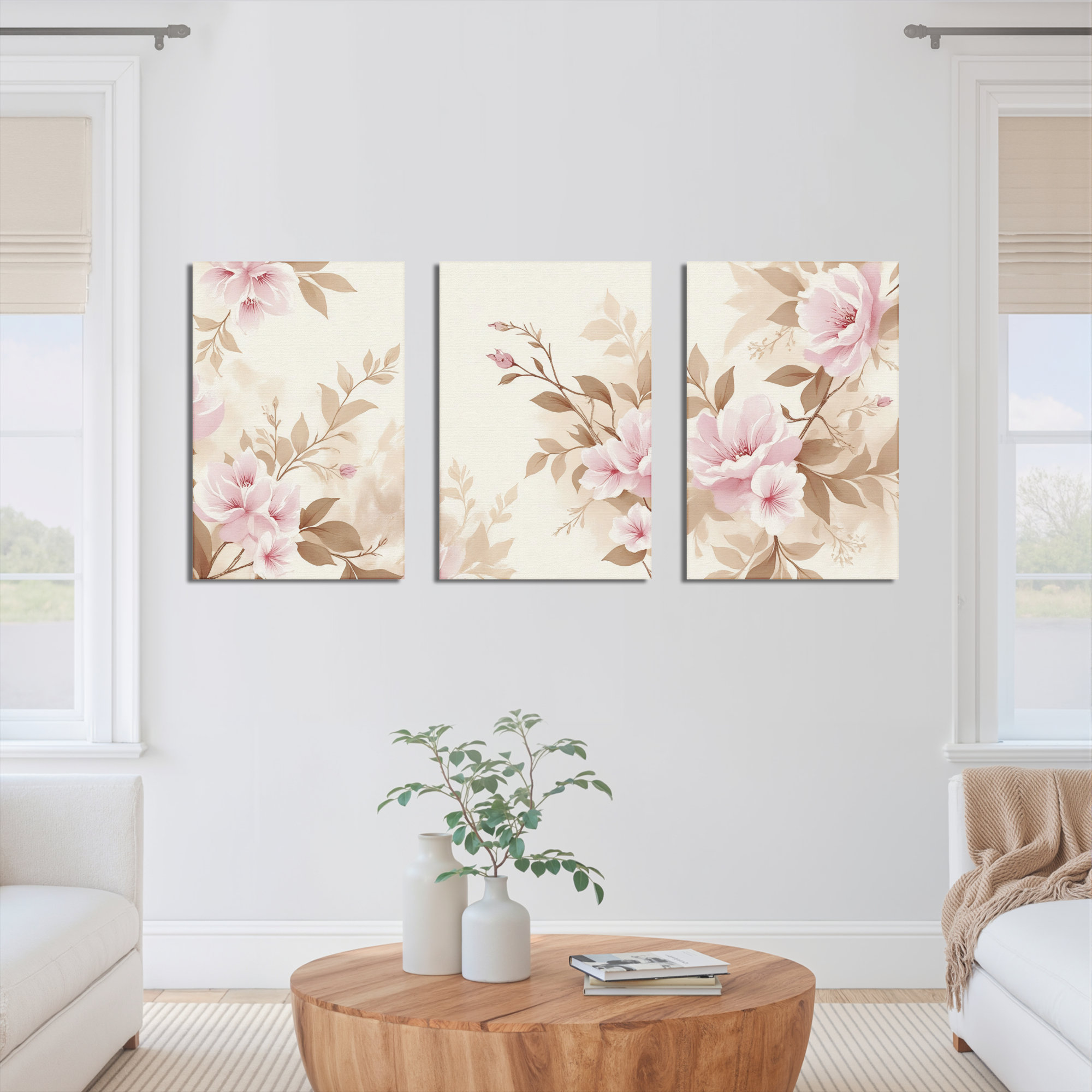 Red Barrel Studio Blush Floral Vine Canvas Wrapped Wall Art, Elegant ...
