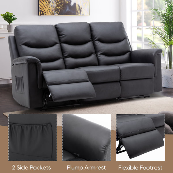 LVUYOYO 78" PU Leather Manual Reclining Sofa with Console and Drop Down ...
