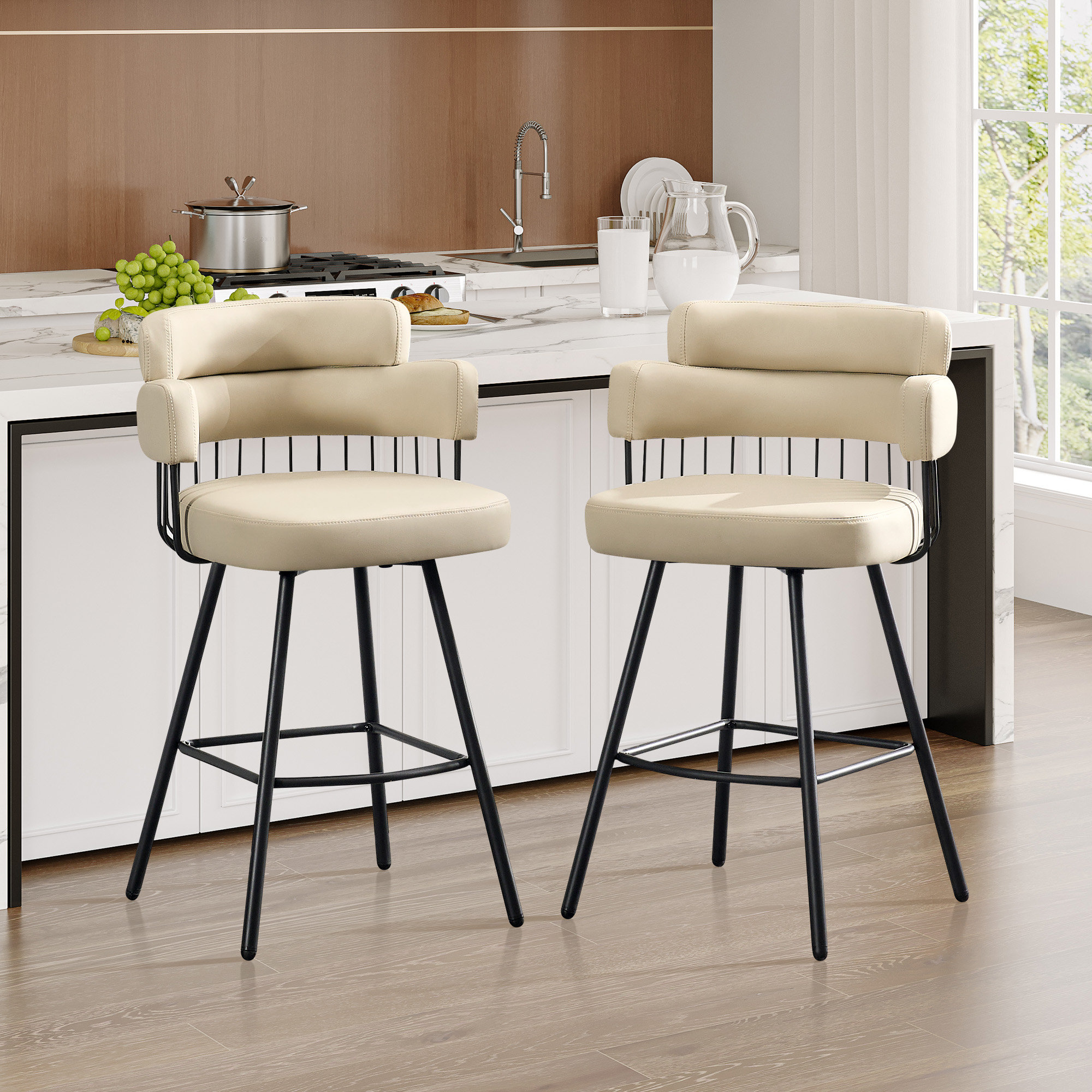 Latitude Run® 27" Modern Upholstered Faux Leather Counter Stools with ...