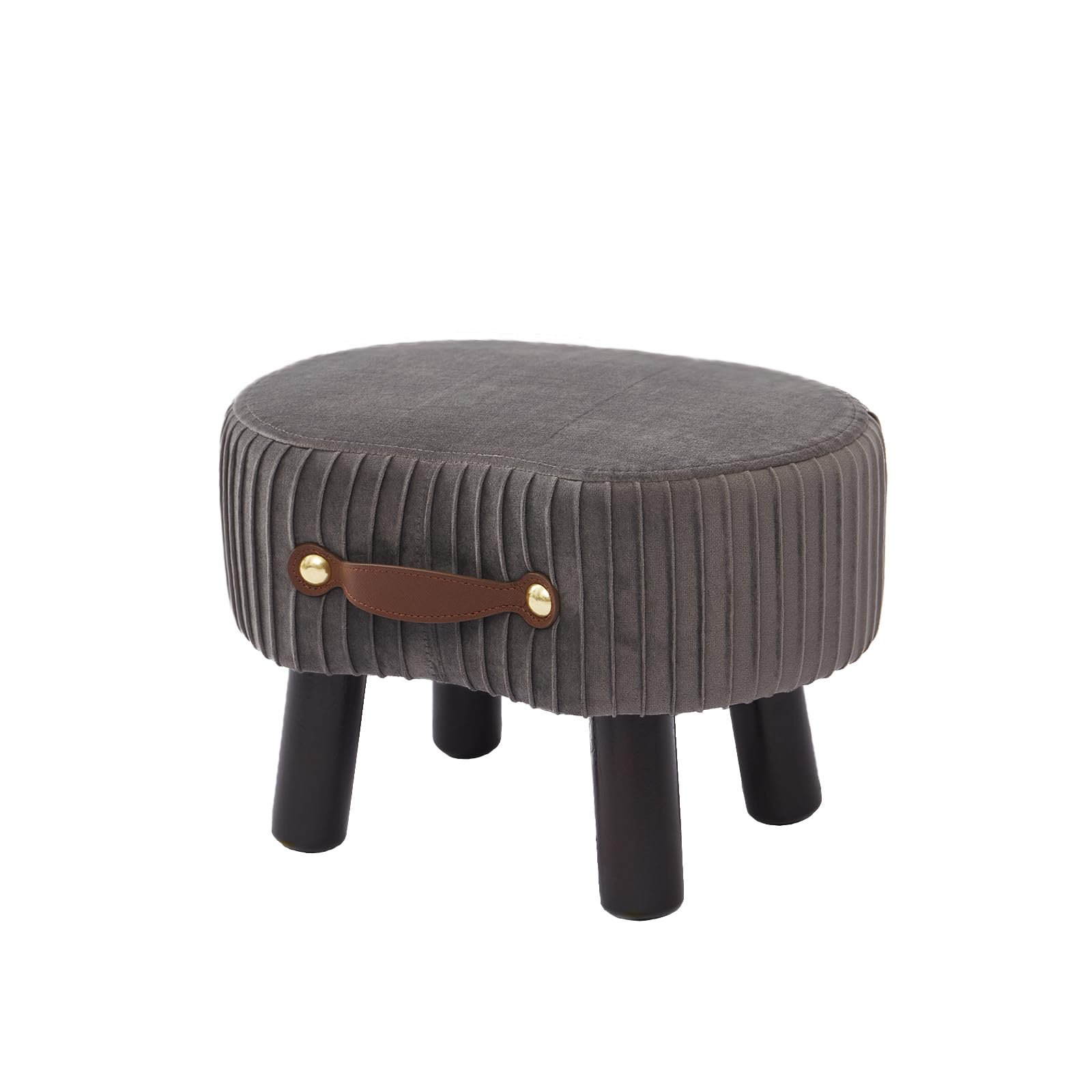 Mercer41 Compact Velvet Footstool with Handle and Wooden Legs – Gray ...