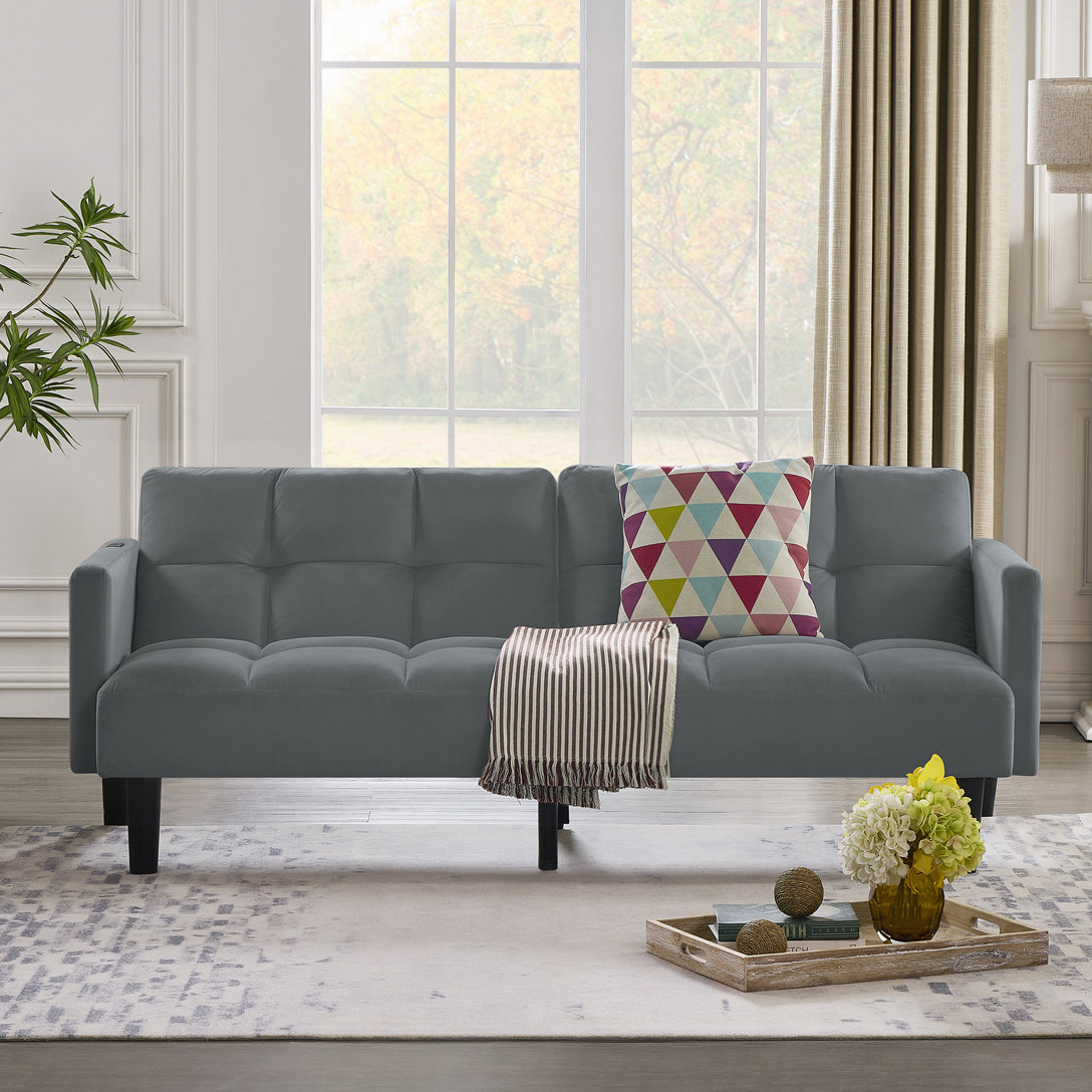 Mercer41 Velvet Futon Couch - Wayfair Canada