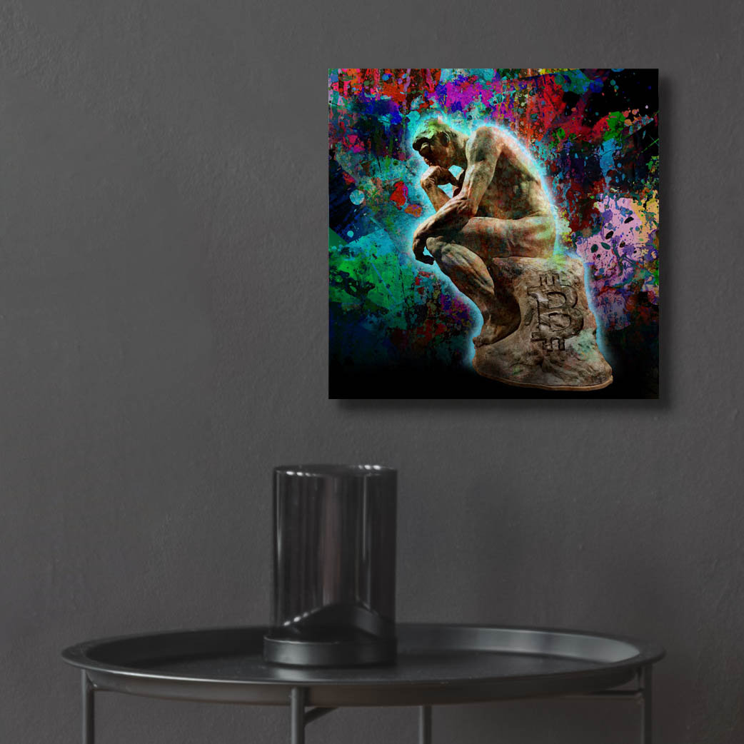 Winston Porter The Bitcoin Thinker, Acrylic Glass Wall Art | Wayfair