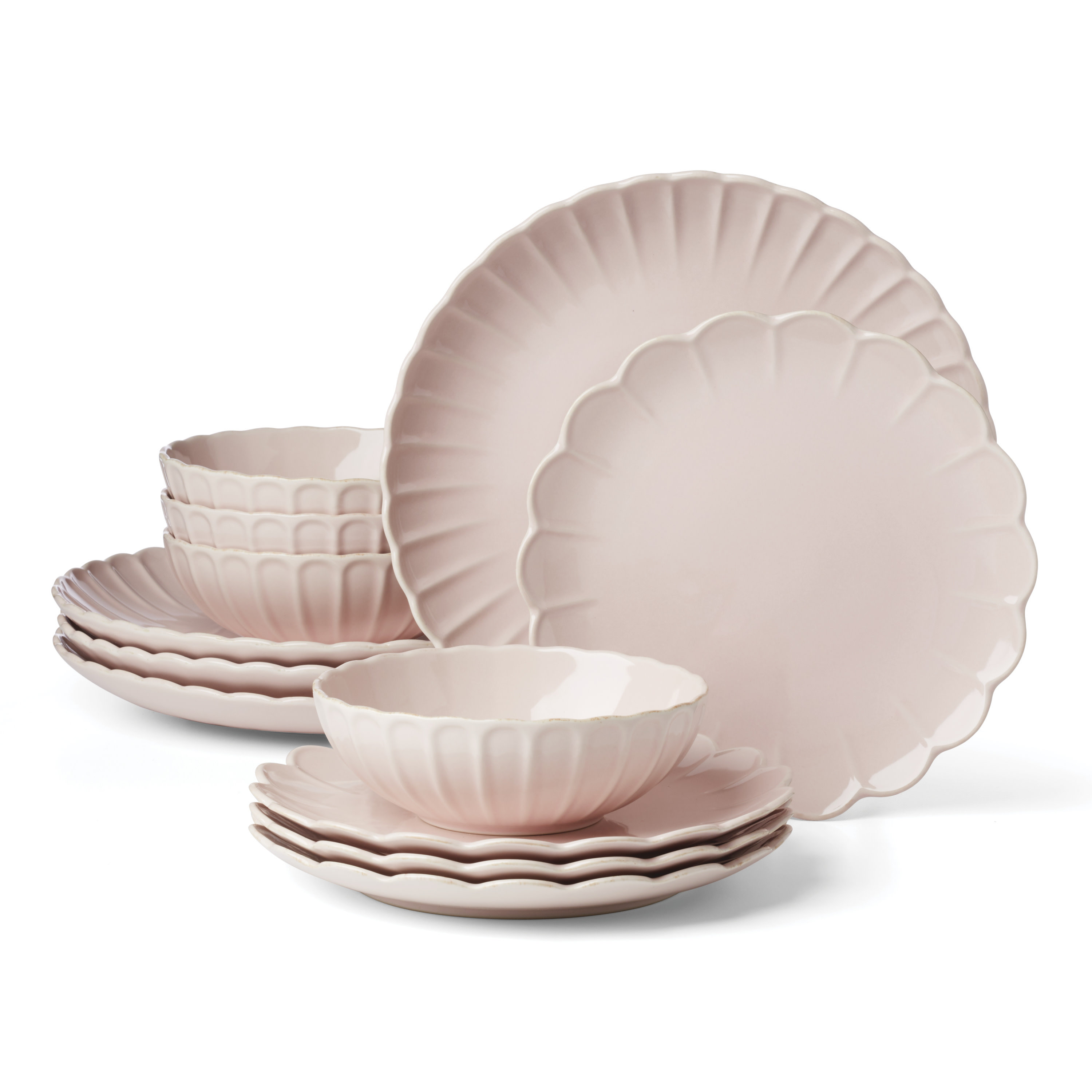 Lenox French Perle Scallop Blush 12-Piece Dinnerware Set & Reviews ...