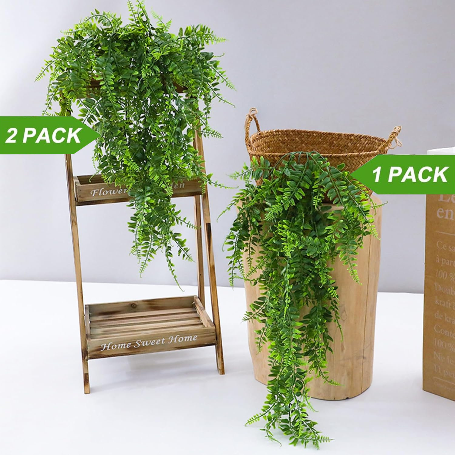 Primrue 2pcs Artificial Hanging Vine Ferns Plants Fake Boston Fern Ivy ...