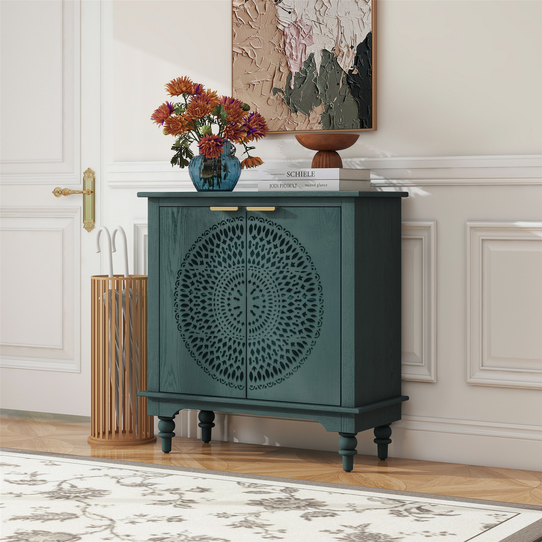 Bungalow Rose Exquisite Carved 2 Door Accent Cabinet with Adjustable ...