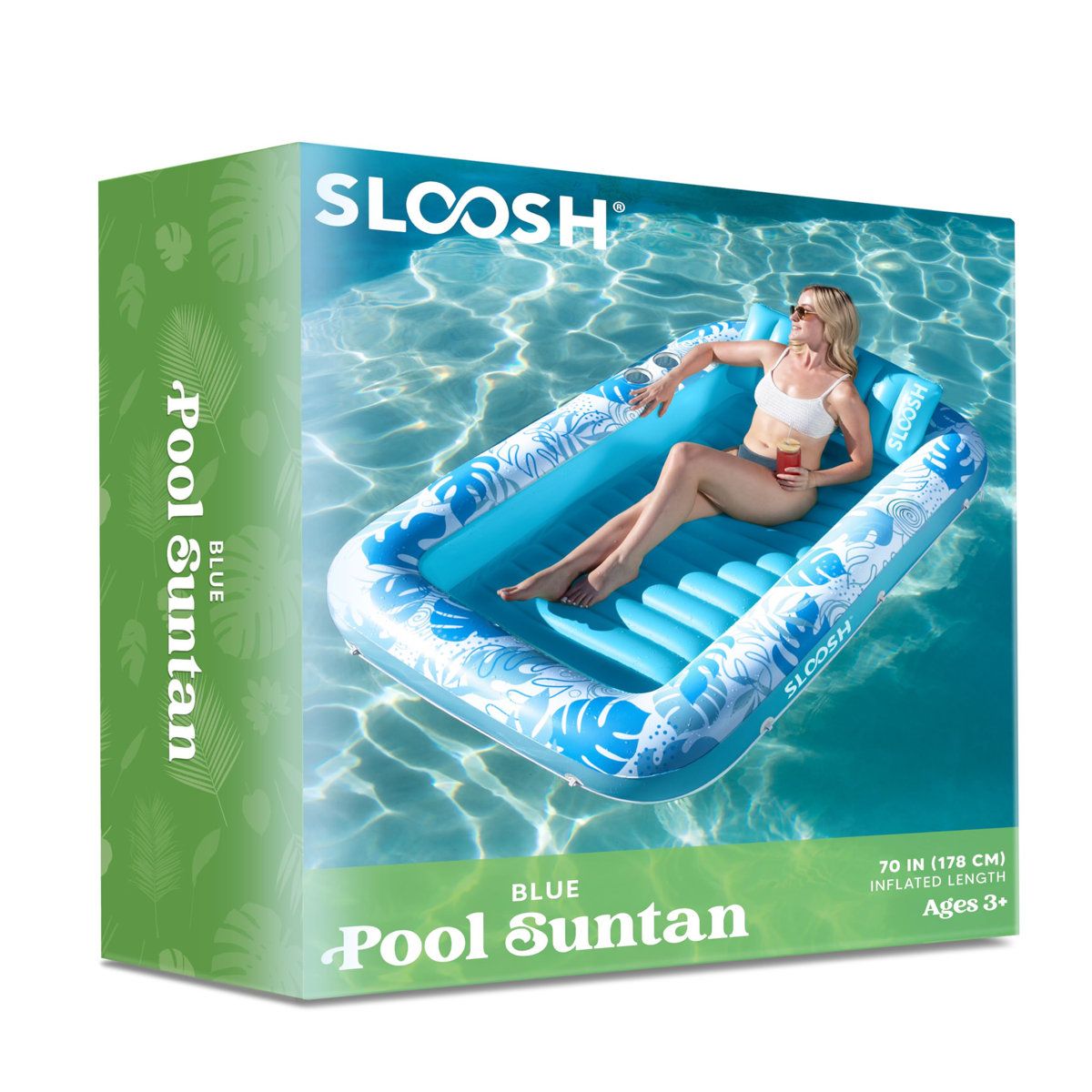 Sloosh 70" x 46" Inflatable Tanning Pool Lounger Float with Pillow ...