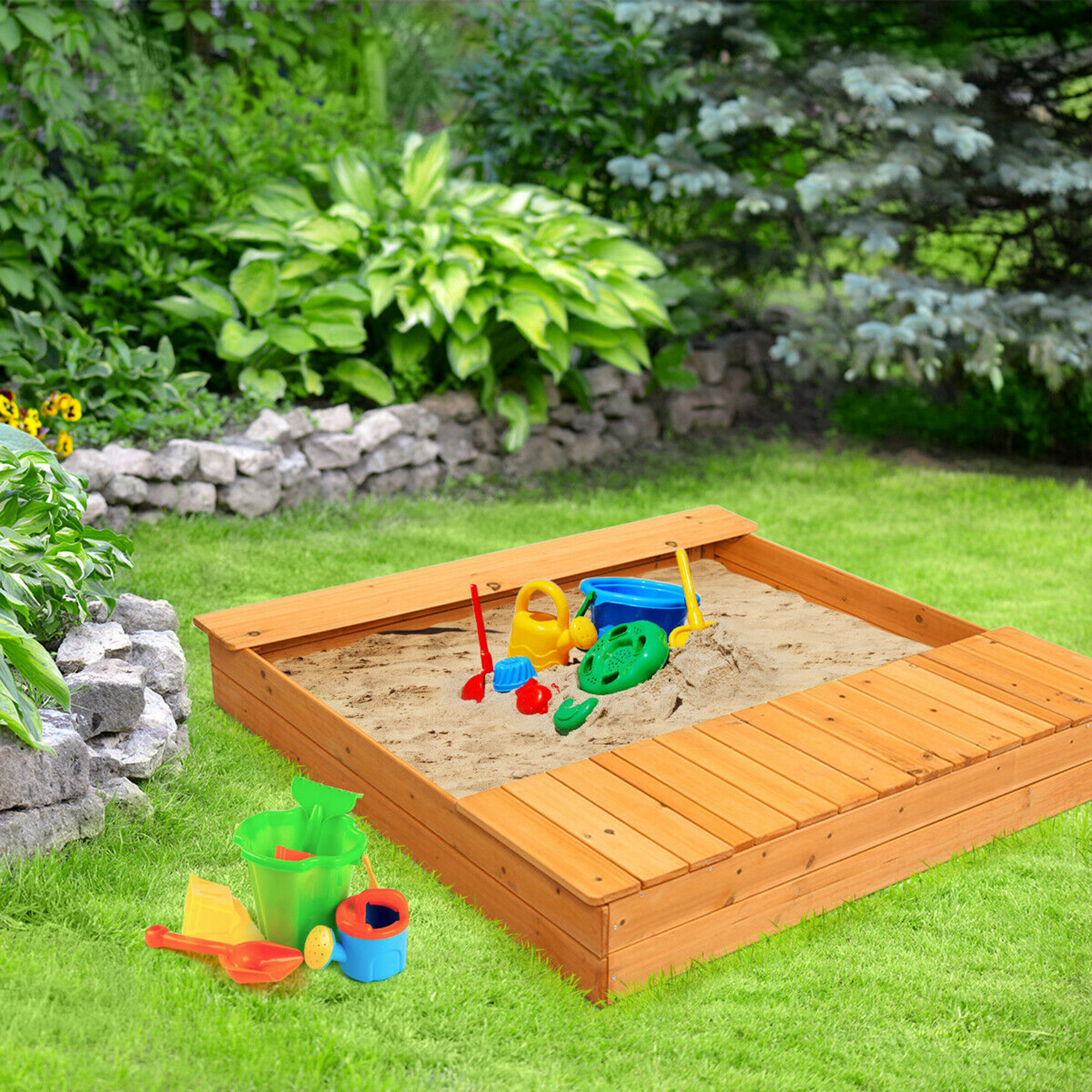 Gymax 47.5'' x 7'' Solid Wood Rectangular Sandbox - Wayfair Canada