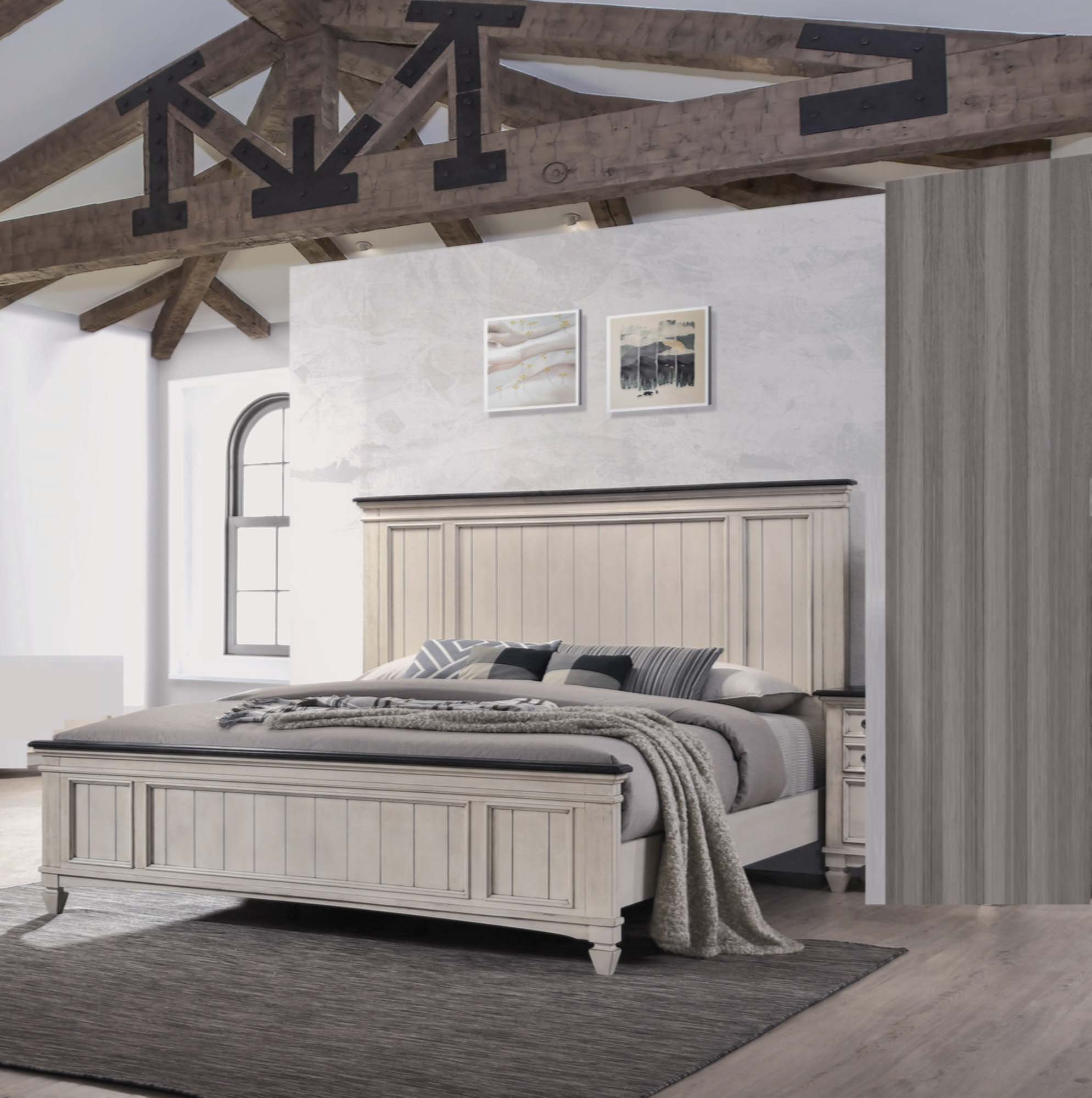 Rosalind Wheeler 1Pc Rustic Industrial Style Finish Panel Bed W Built ...