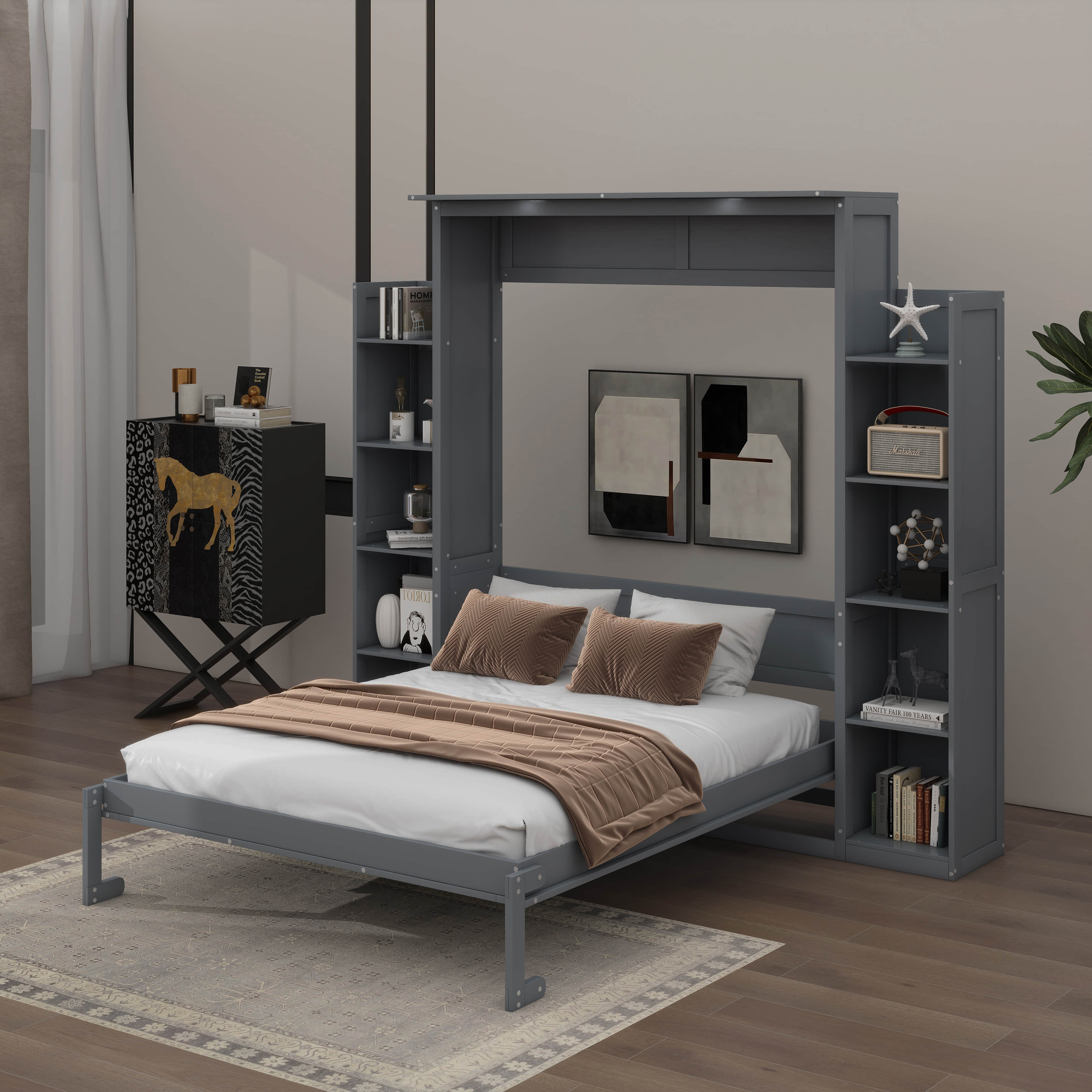 Red Barrel Studio® Murphy Bed Boasting Built-In Shelves And Integrated ...