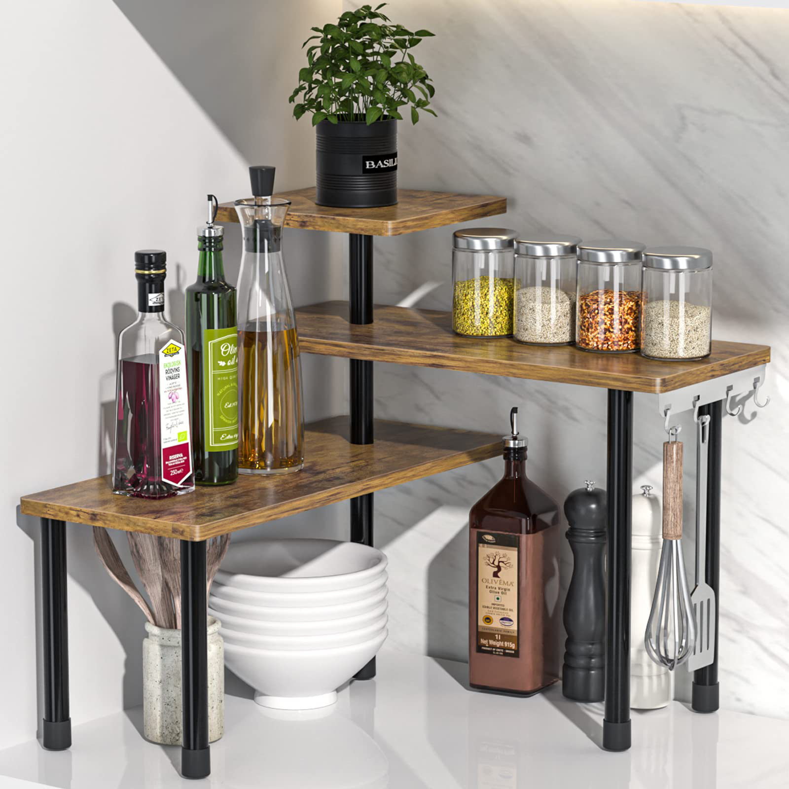 17 Stories Freestanding Wood Spice Rack with Adjustable Racks | Wayfair