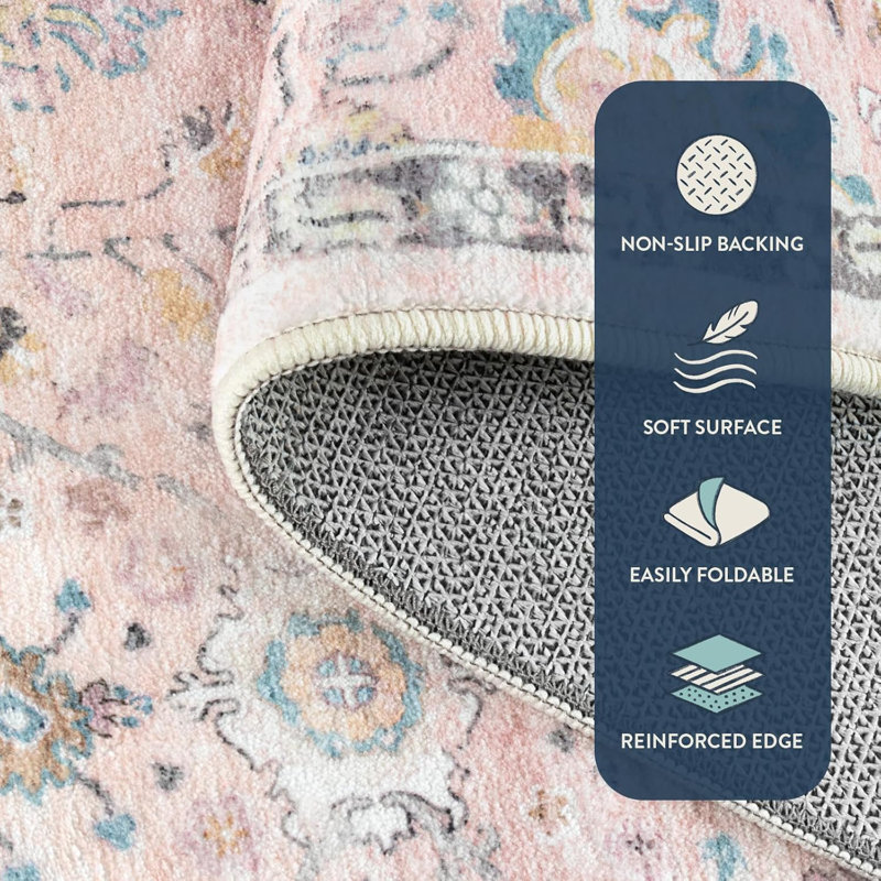 Bungalow Rose Pink Boho Area Rug, 8X10 Pink Rugs For Bedroom Girls ...