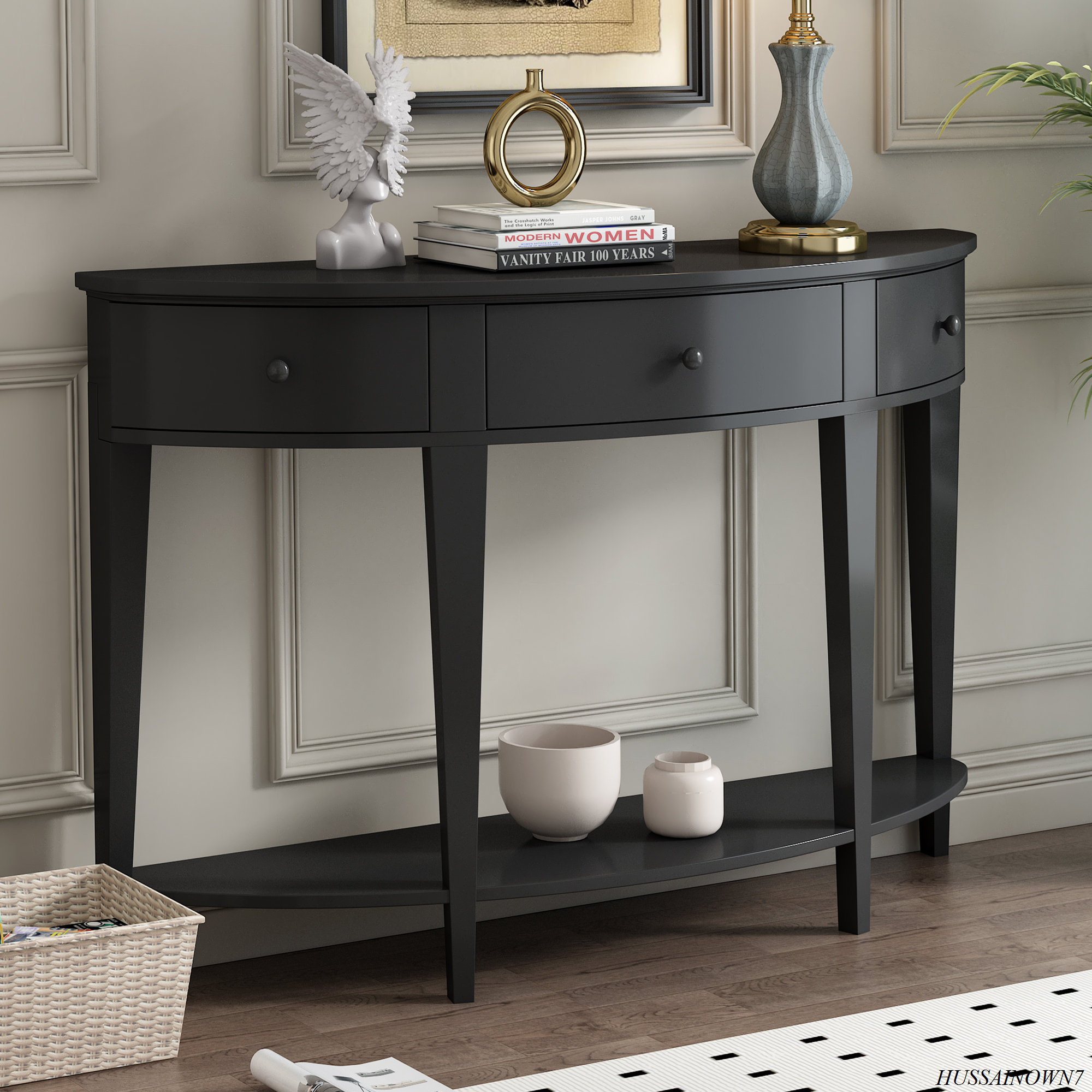 Corrigan Studio® Modern Curved Console Table Sofa Table With 3 Drawers ...