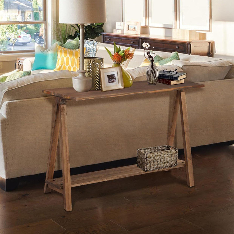 Millwood Pines Console Tables for Living Room, Solid Wood 2-Tier Sofa Table, Rustic Hallway ...