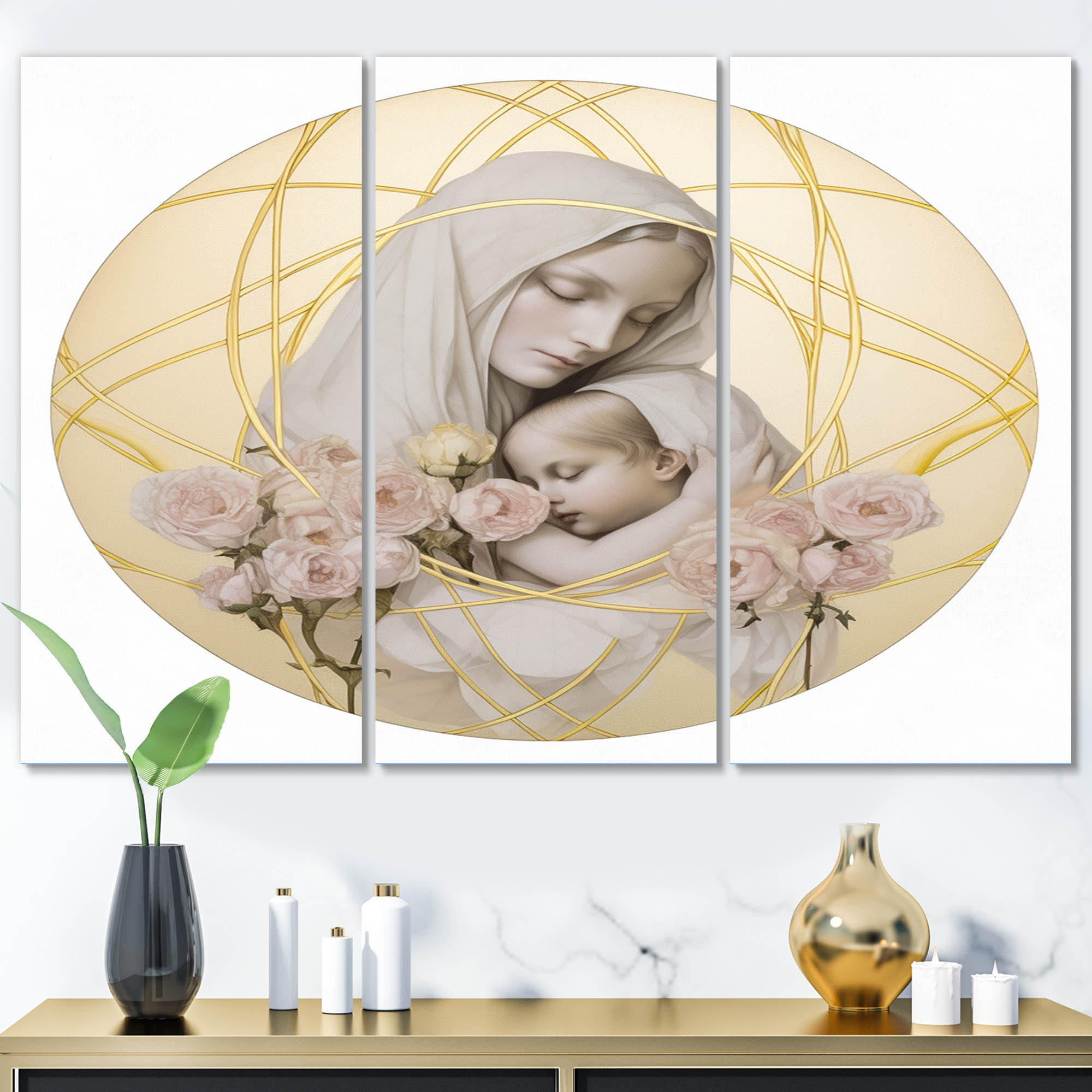 Design Art Holy Mary And Baby Jesus - Christianism Canvas Print Set ...