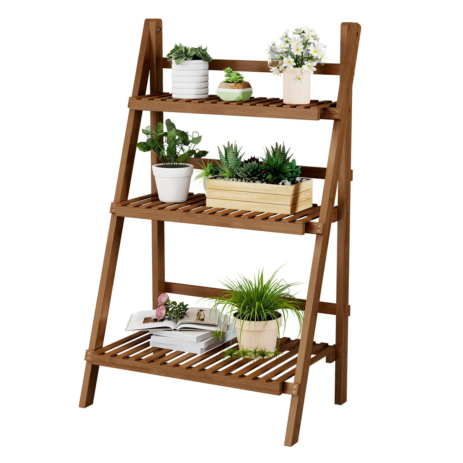 Arlmont & Co. Bamboo Ladder Shelf Plant Shelf, 3 Tier - Wayfair Canada