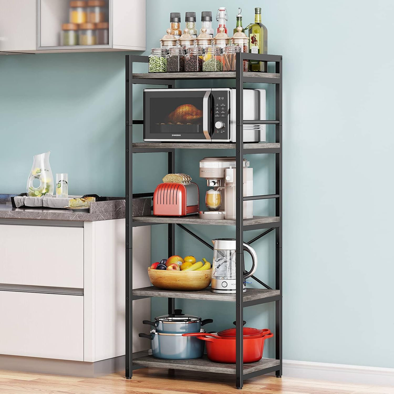 17 Stories 5-Tier Bakers Rack For Kitchen With Storage | Wayfair