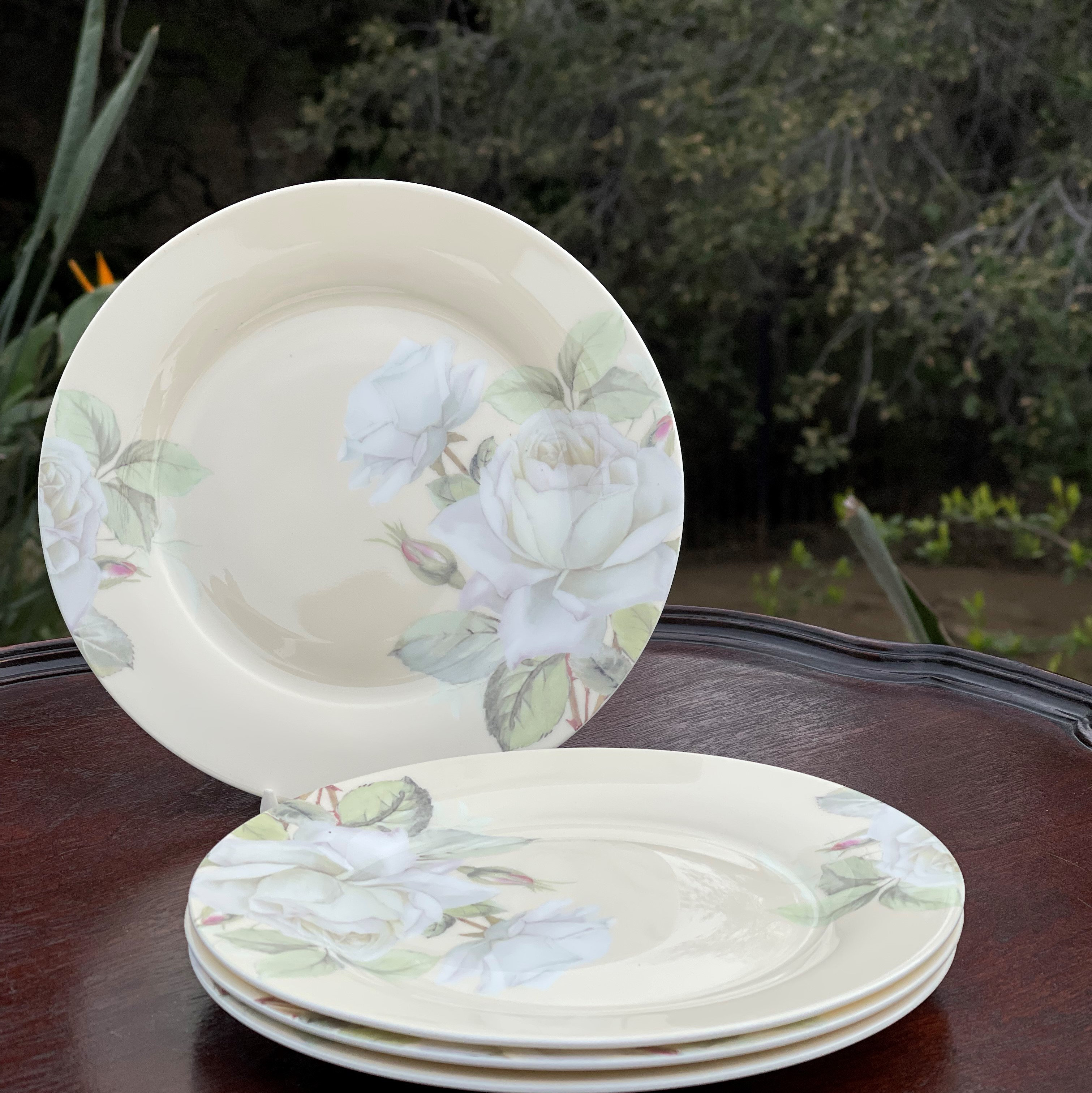 Grace's Tea Ware White Rose Bone China Dessert Plate, Set Of 4 | Wayfair