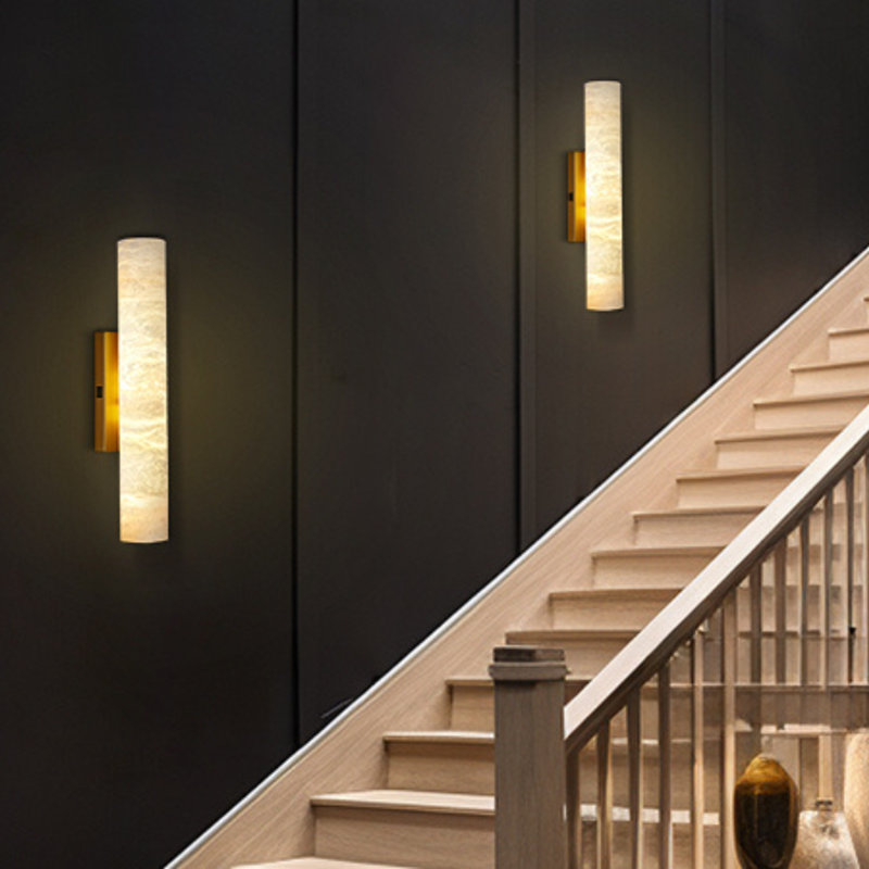 Everly Quinn 20" Dimmable LED Wall Mounted Alabaster Sconce with ...