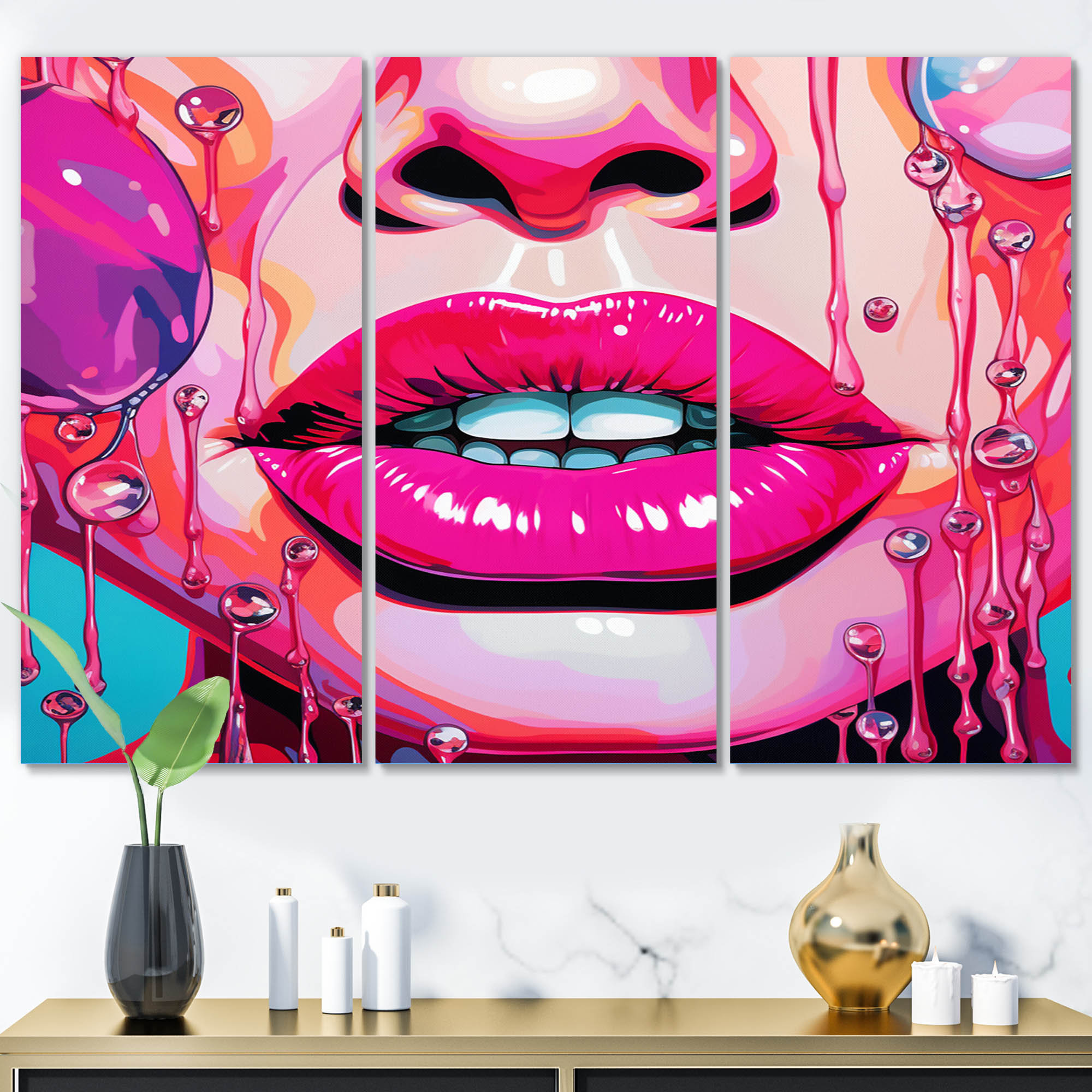 Everly Quinn Popart Sensual Pink Lips I - Fashion Woman Canvas Wall Art ...