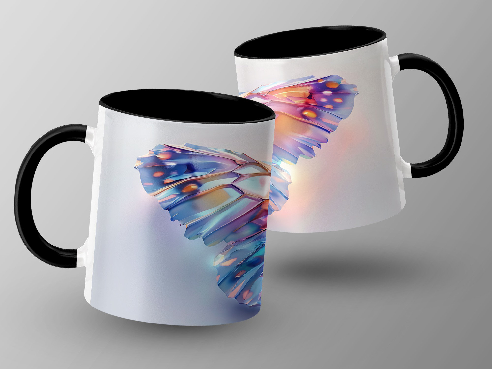 East Urban Home Colourful 3D Design 11oz Accent Mugs – White Ceramic Coffee Cup with a Black ...