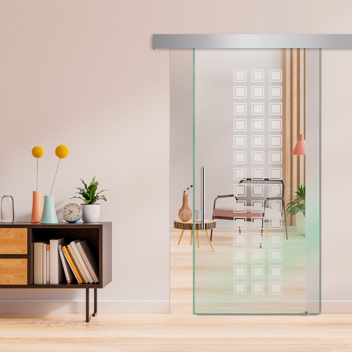 Glass-Door.us Frameless Glass Sliding Barn Door with Sandblasted Modern Design + Hardware Kit ...