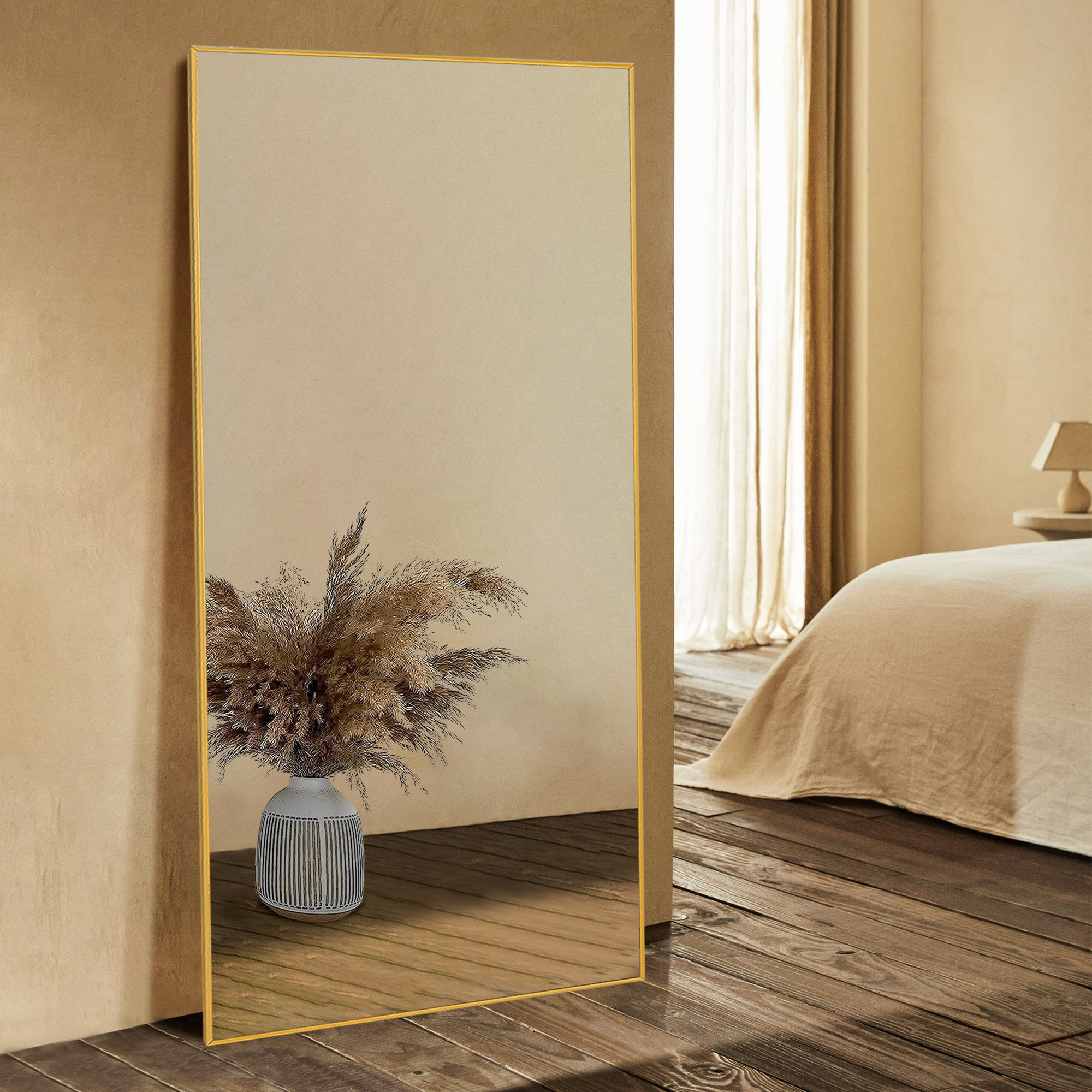 Ivy Bronx Leslieanne Golden Metal Square Frame Floor Mirror Mall ...