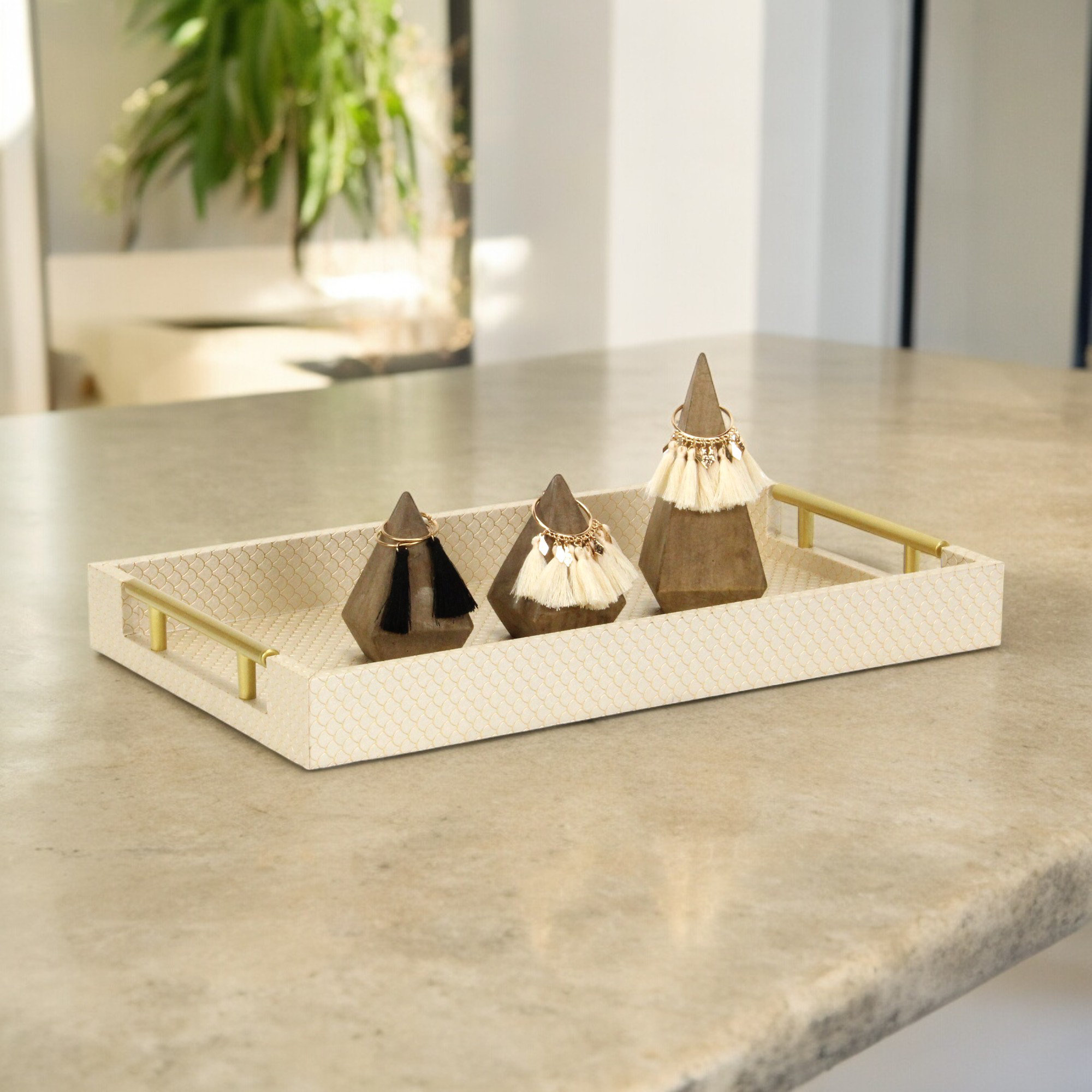 Cheungs Mariline Elegant Fish Scale Pattern Tray & Gold Handles | Wayfair