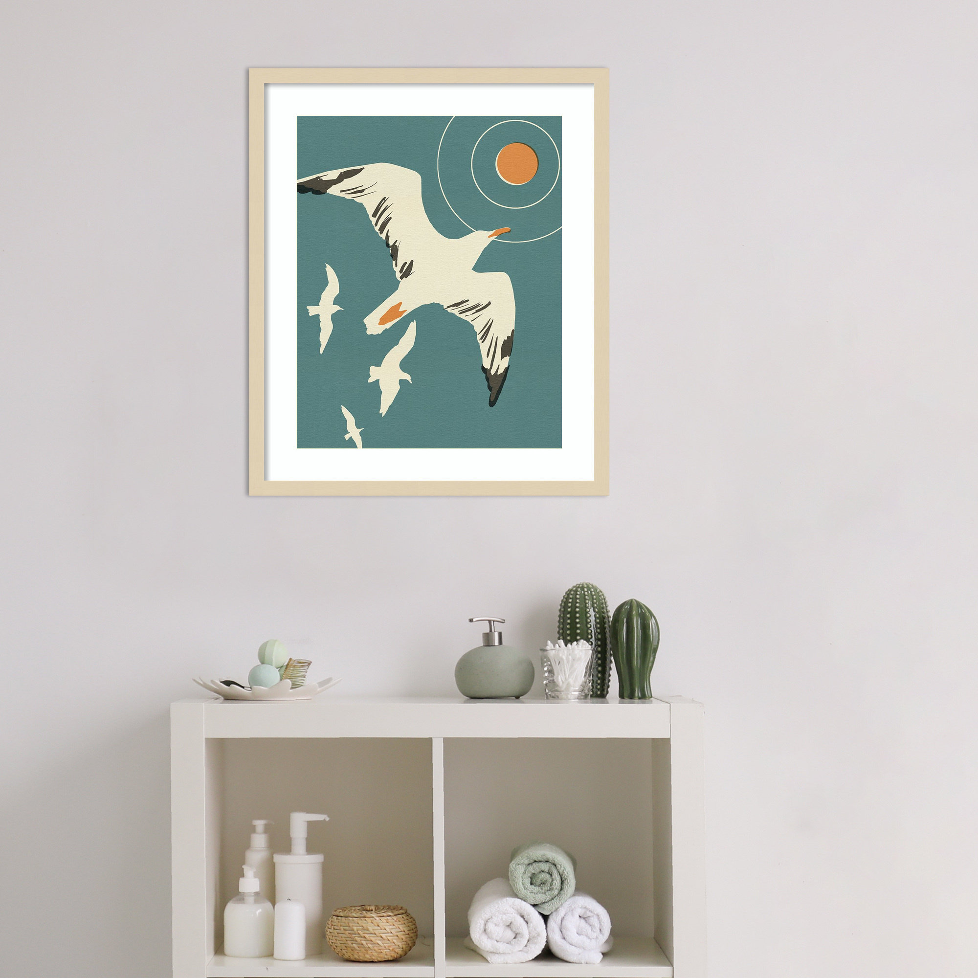Latitude Run® Seagull Block Print II by Colston Wood Framed Wall Art ...