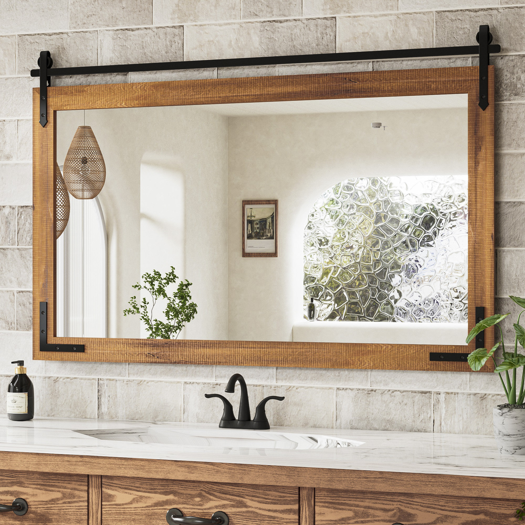Gracie Oaks Brunilda Rustic Farmhouse Solid Wood Frame Accent Mirror ...