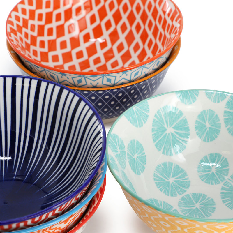 Winston Porter Terra 6 Piece Assorted Design 20oz Porcelain Footed Bowl ...