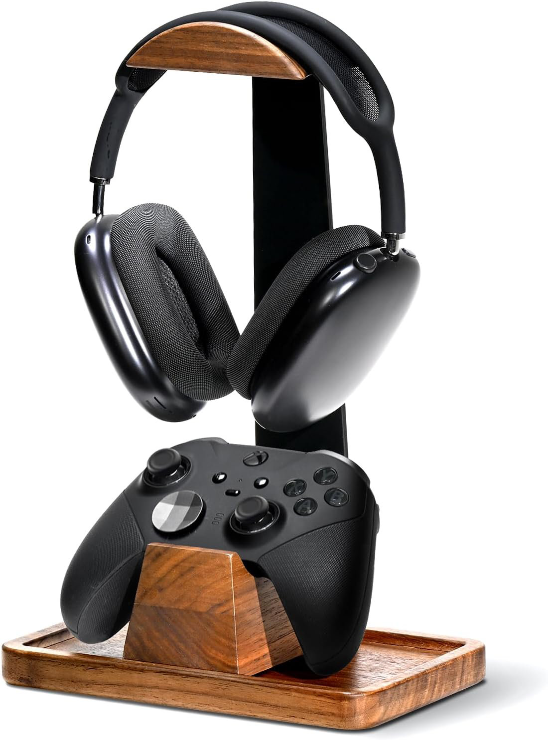 17 Stories Headset Stand With Gaming Controller Holder, Walnut Wood ...