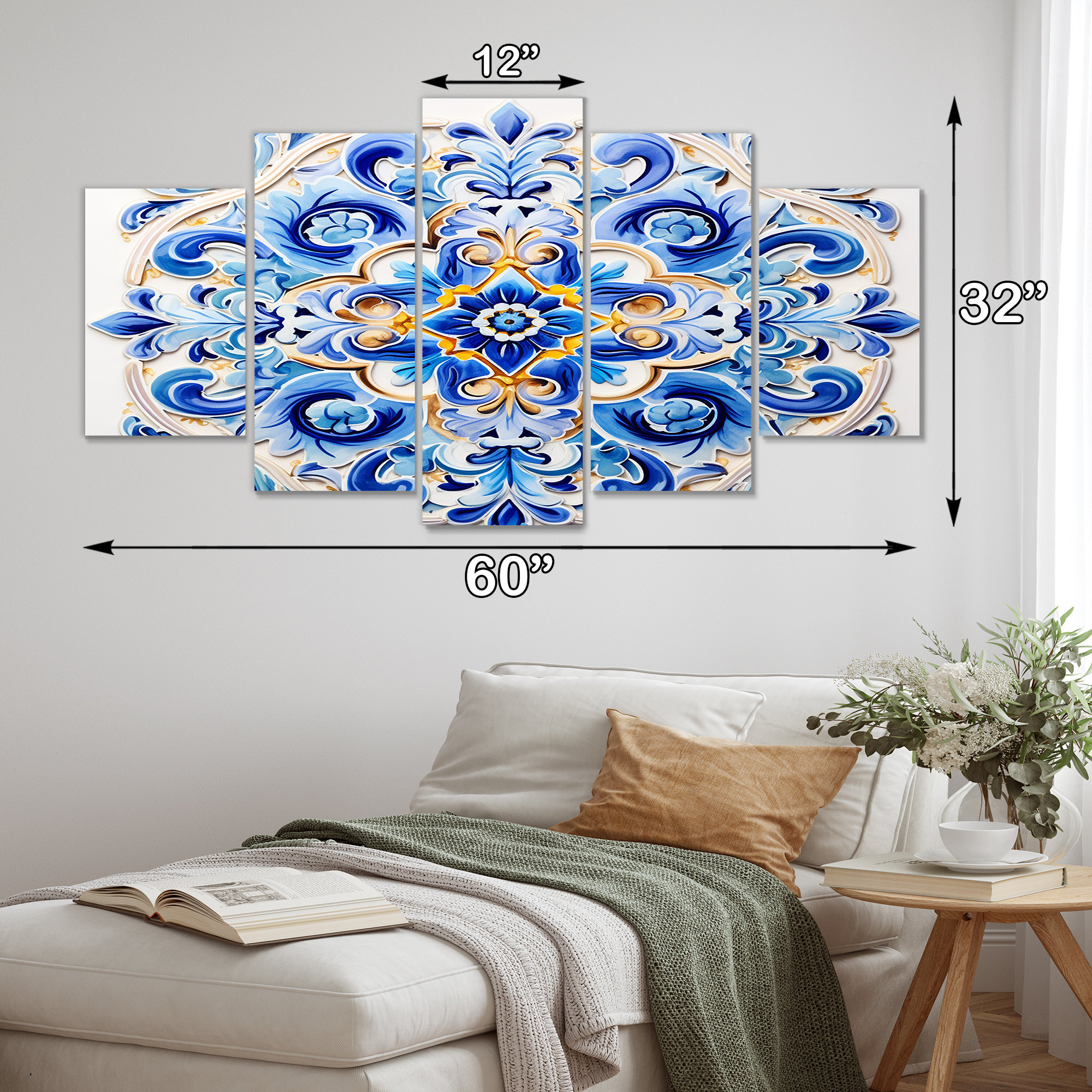 Bungalow Rose Floral Mosaic Tiles Azure Blue - Abstract Tile Wall Art 5 ...