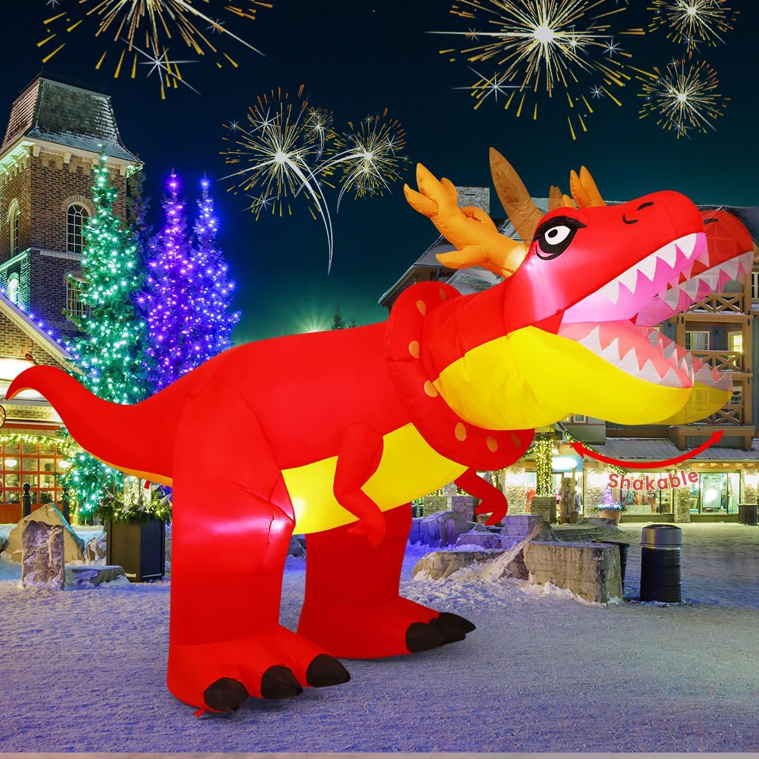 The Holiday Aisle® Christmas Inflatable 9.5 FT Christmas Dinosaur ...