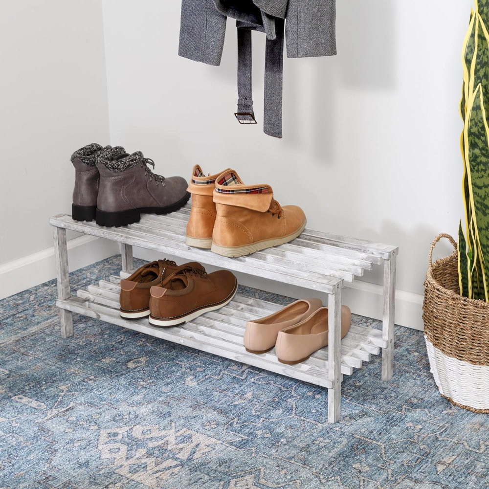 Ophelia & Co. 2-Tier Rustic Wood Shoe Rack | Wayfair